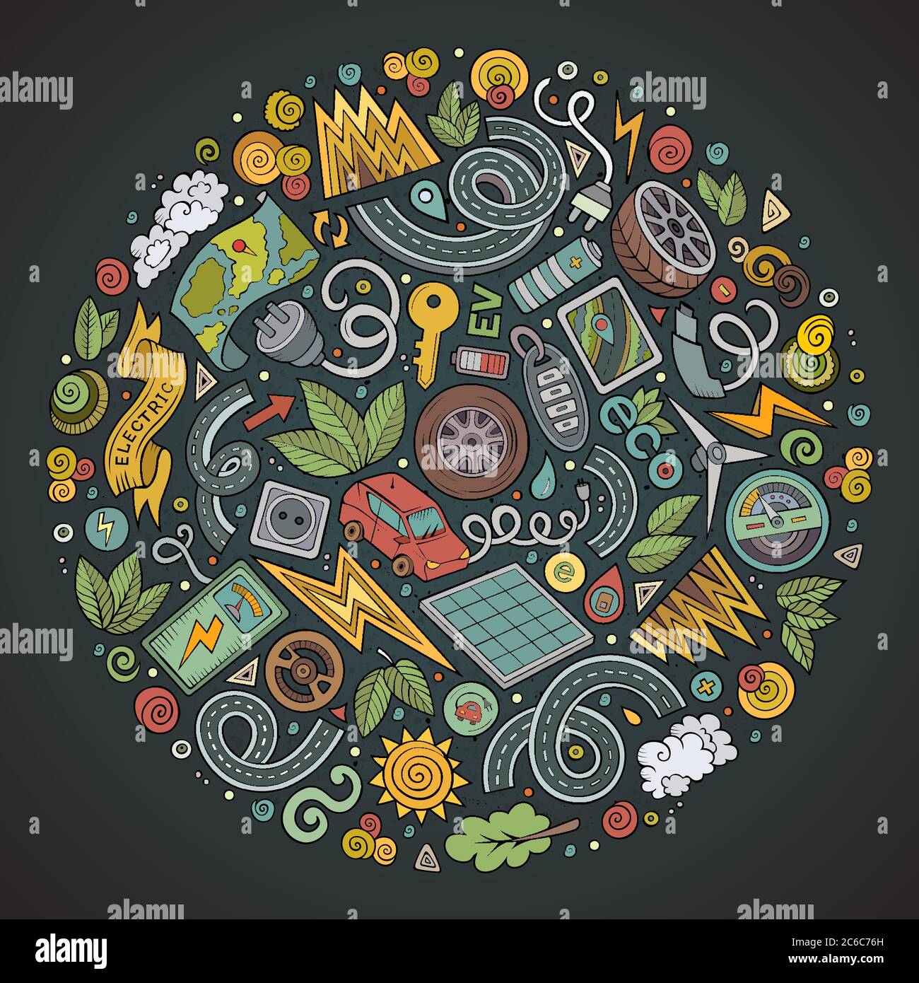 Colorful vector set of Electric cars cartoon doodle objects Stock ...