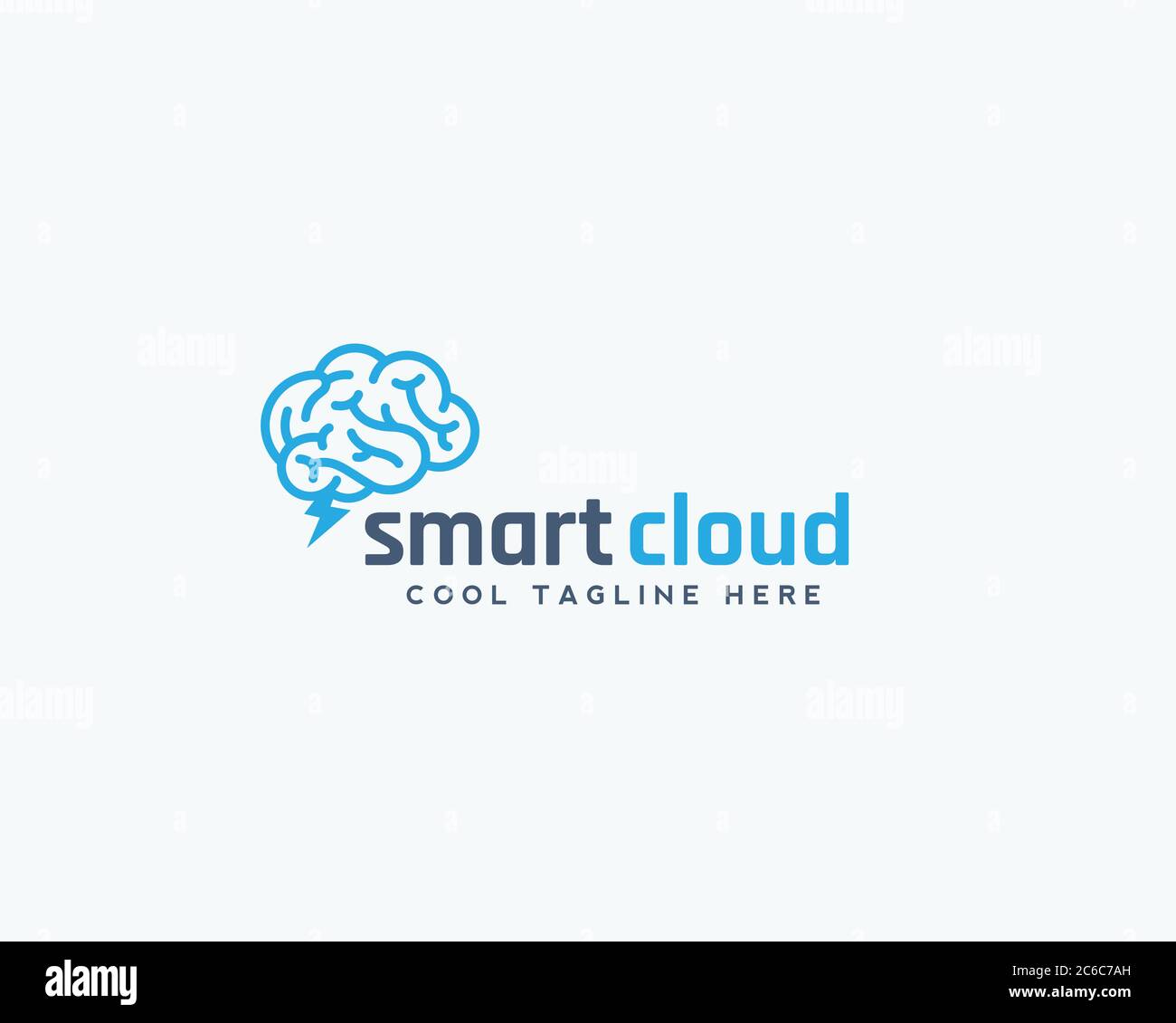 Smart Cloud Abstract Vector Emblem, Sign or Logo Template. Brain with ...