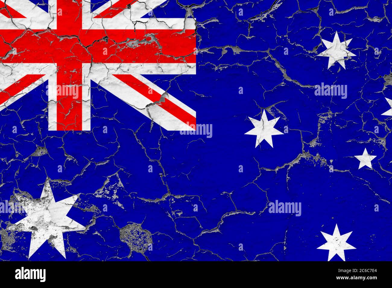 Australia flag close up grungy, damaged and weathered on wall peeling ...