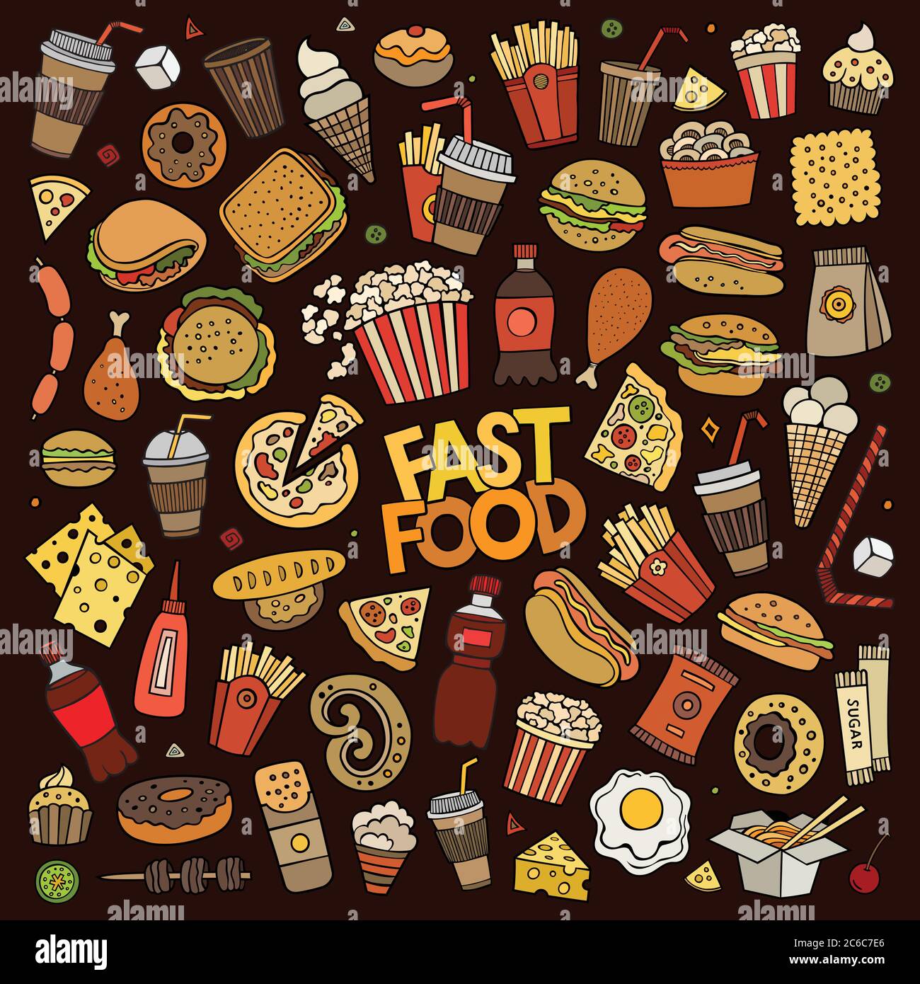 Colorful vector hand drawn Doodle cartoon set of objects and symbols on ...