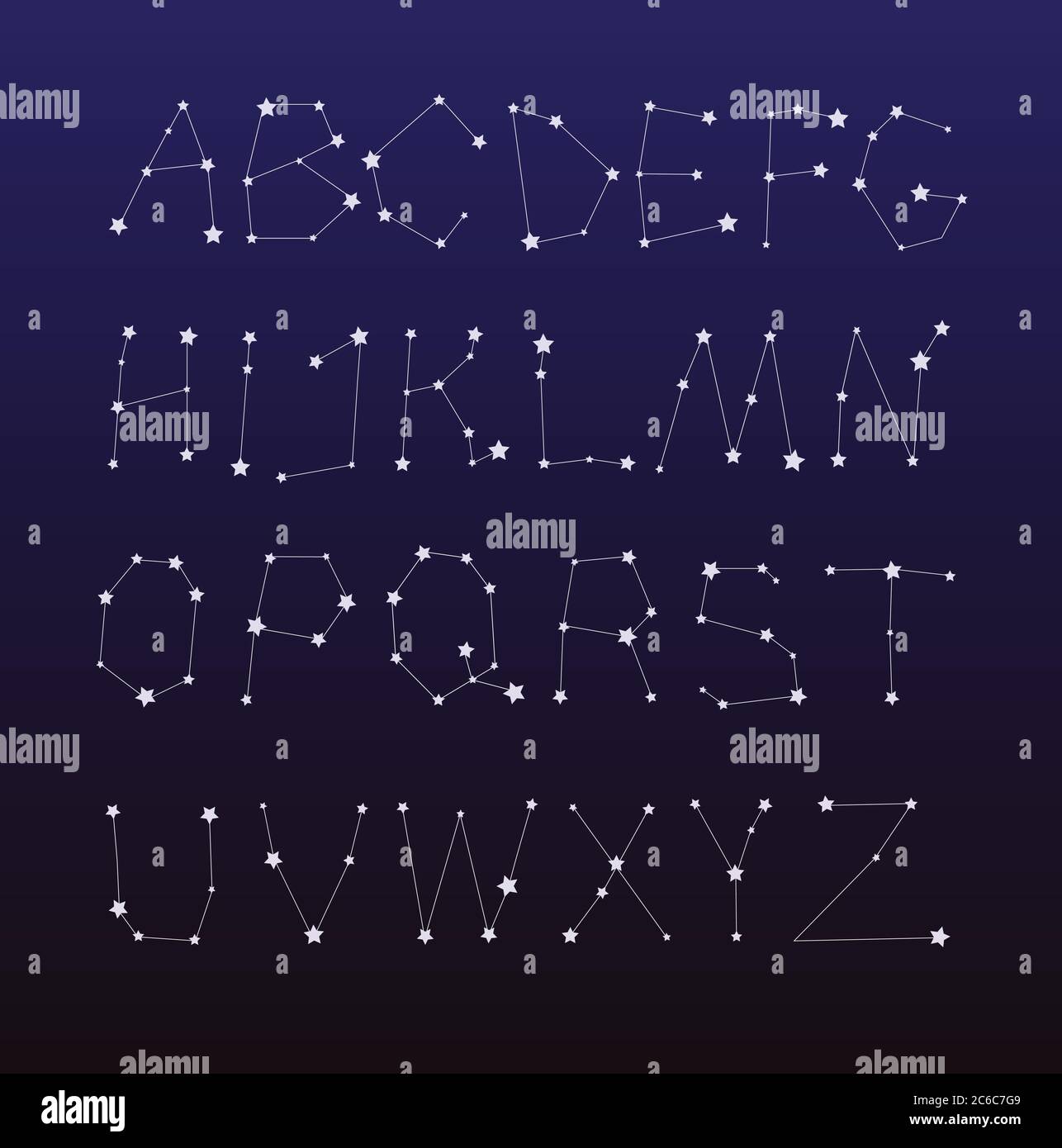 Set of alphabet letters like starry constellations. Vector illustration ...