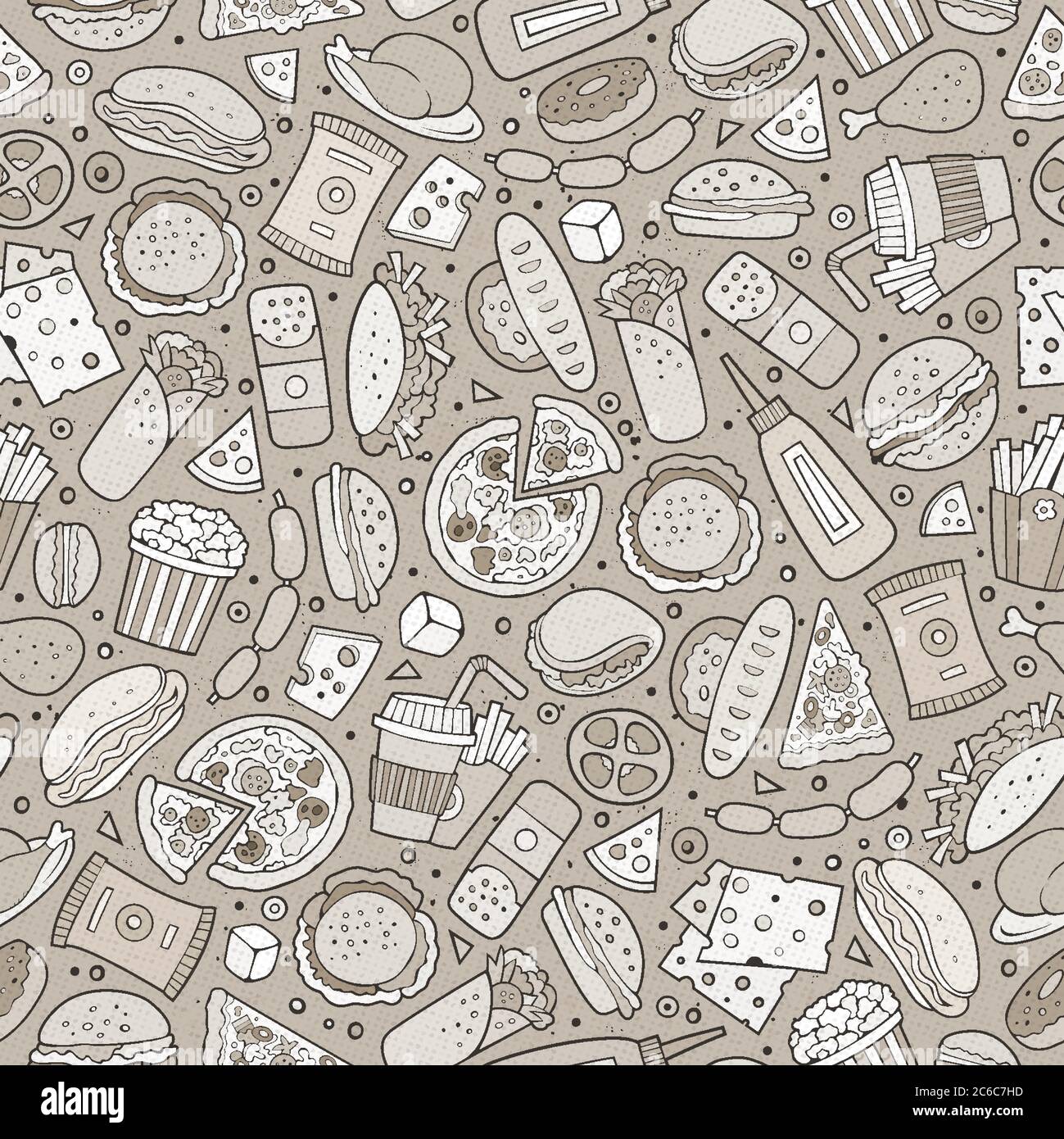 Cartoon cute hand drawn Fast food seamless pattern Stock Vector Image ...