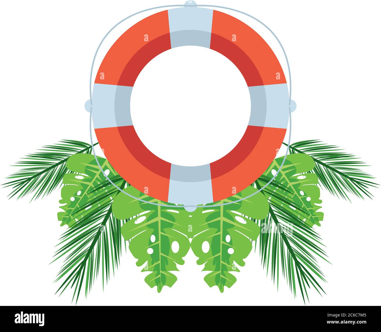 tropical leafs palms summer and lifeguard float vector illustration ...