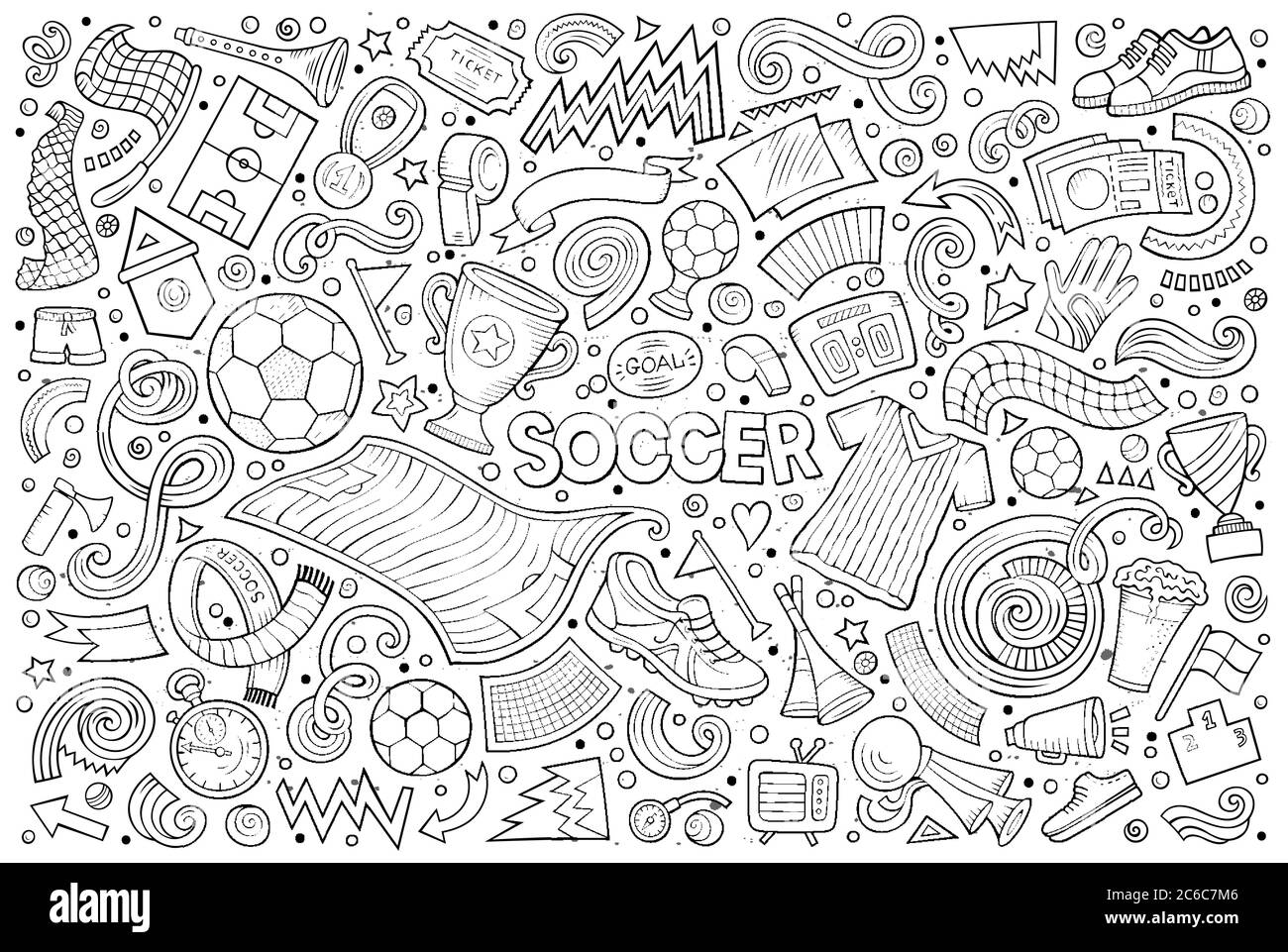 Vector doodles cartoon set of football objects Stock Vector Image & Art ...