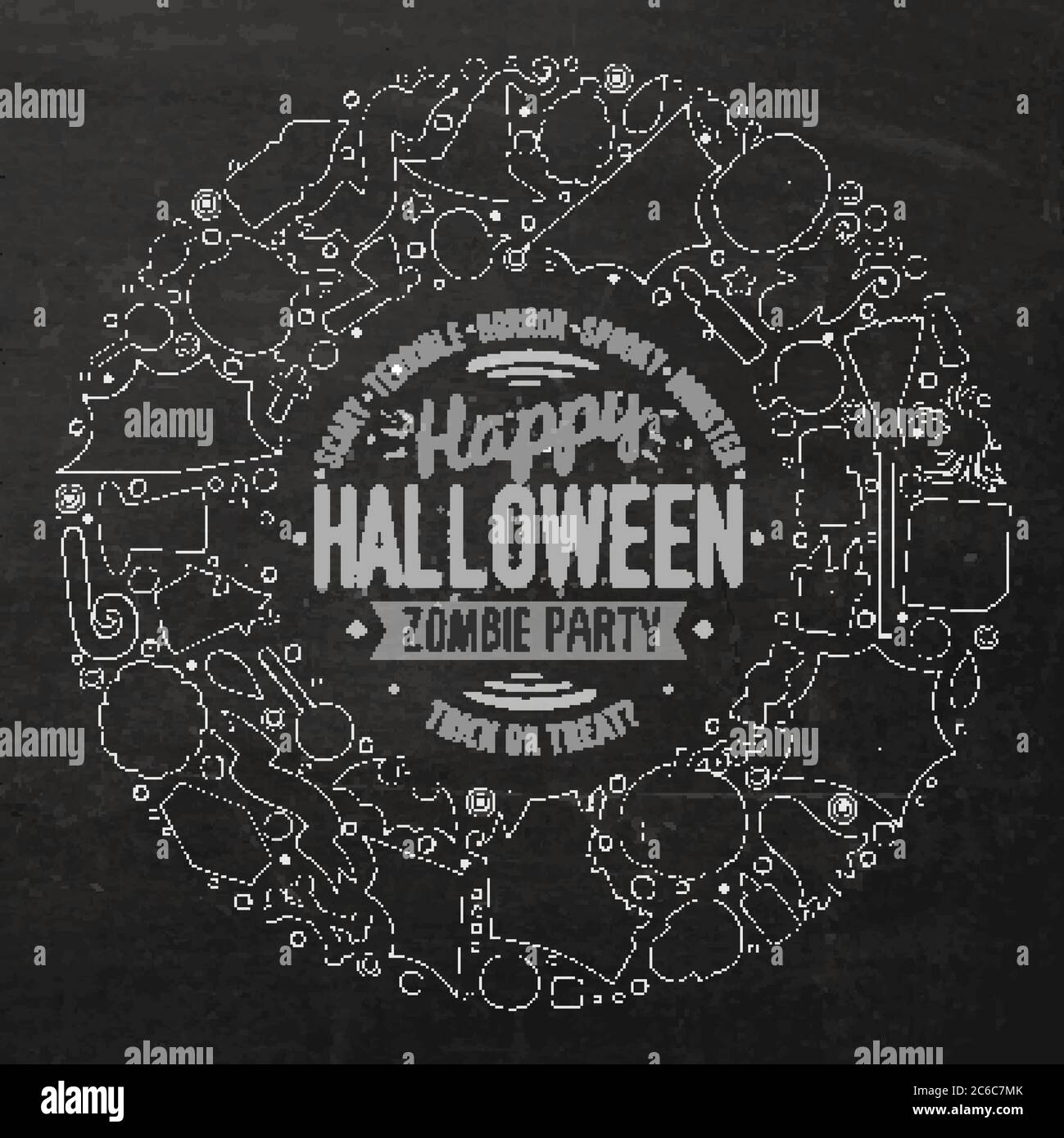Round frame Halloween cartoon objects, symbols and items Stock Vector ...