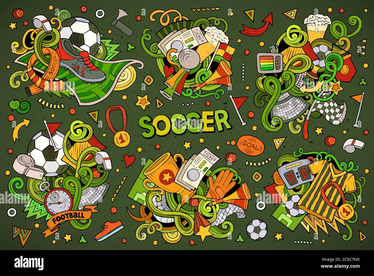 Vector doodles cartoon set of football combinations of objects Stock ...