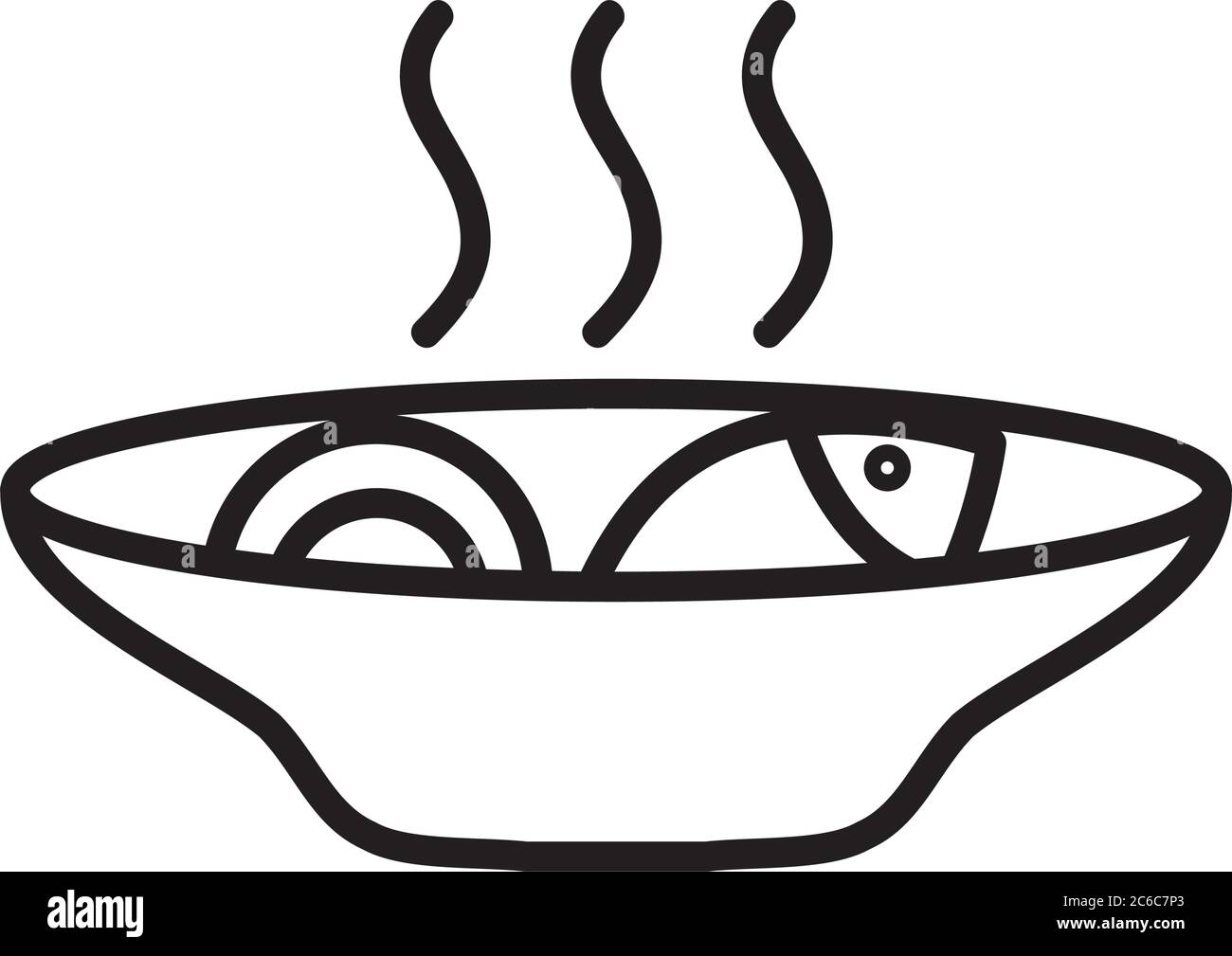 hot dish with fish icon over white background, line style, vector ...