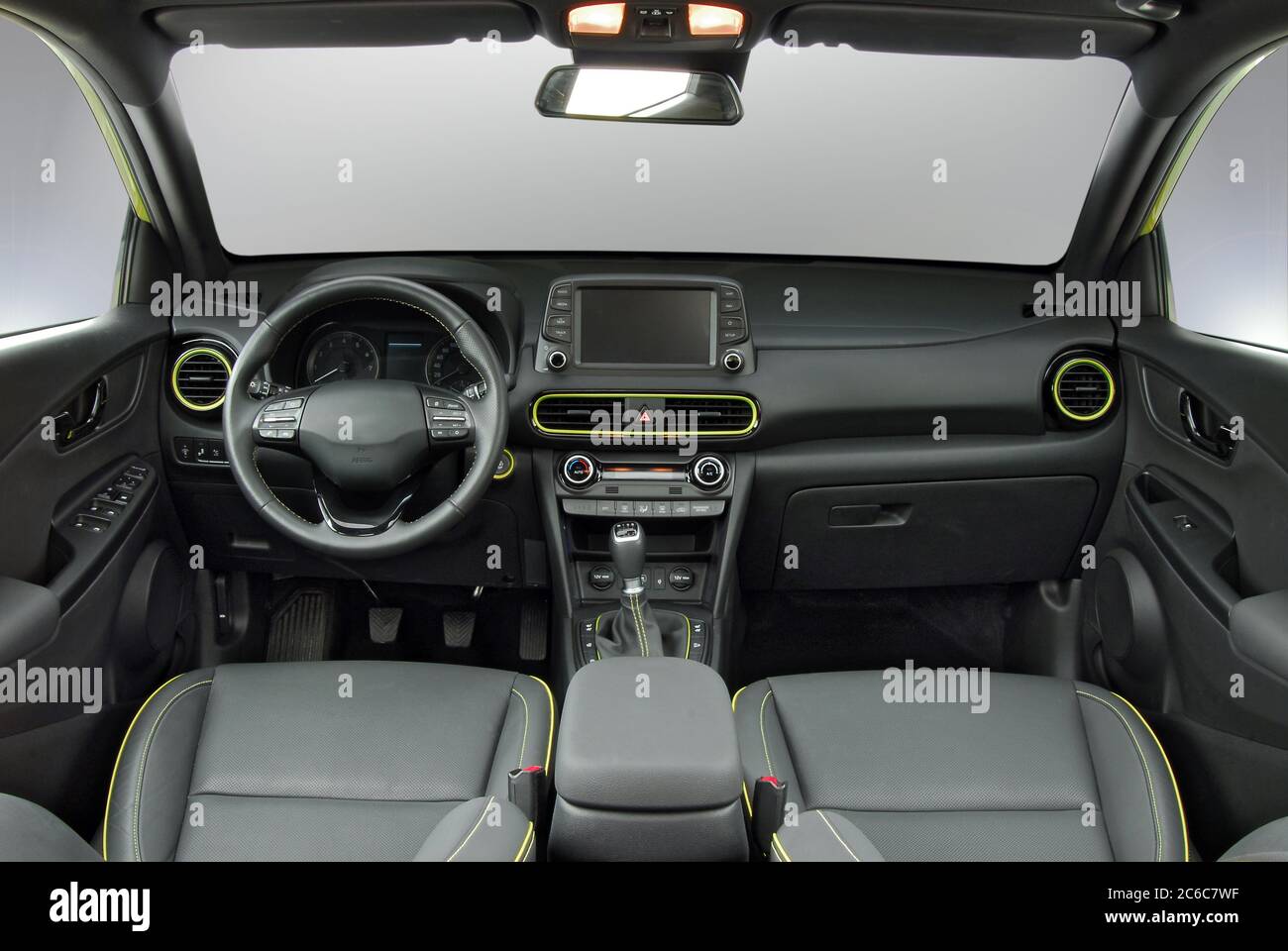 Car interior. The inside of the car, front view. Dashboard of a modern ...