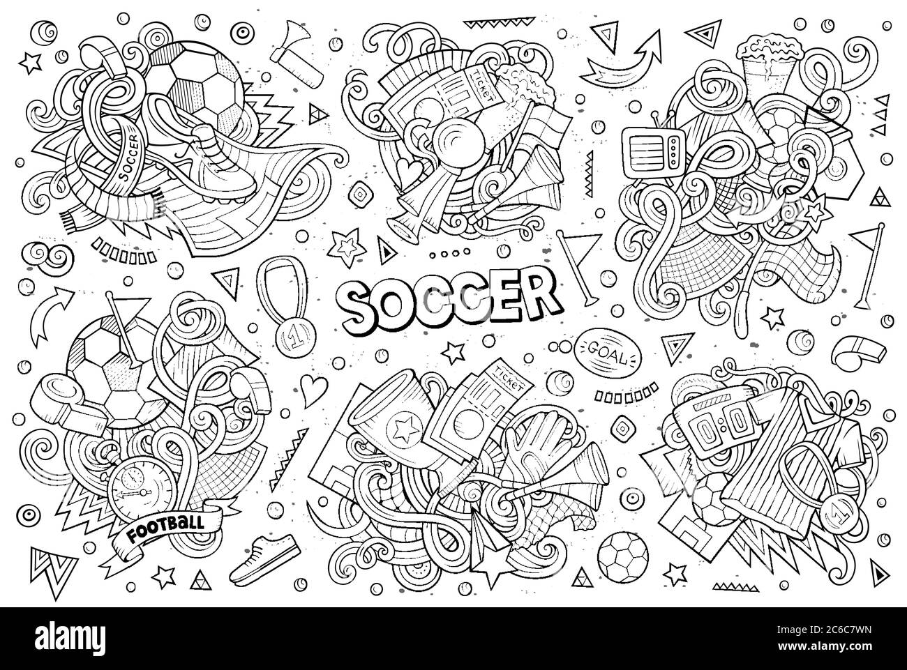 Vector doodles cartoon set of football combinations of objects Stock ...
