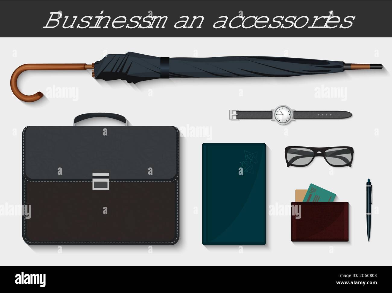 Businessman stuff and accessories icons set. Vector illustration Stock ...