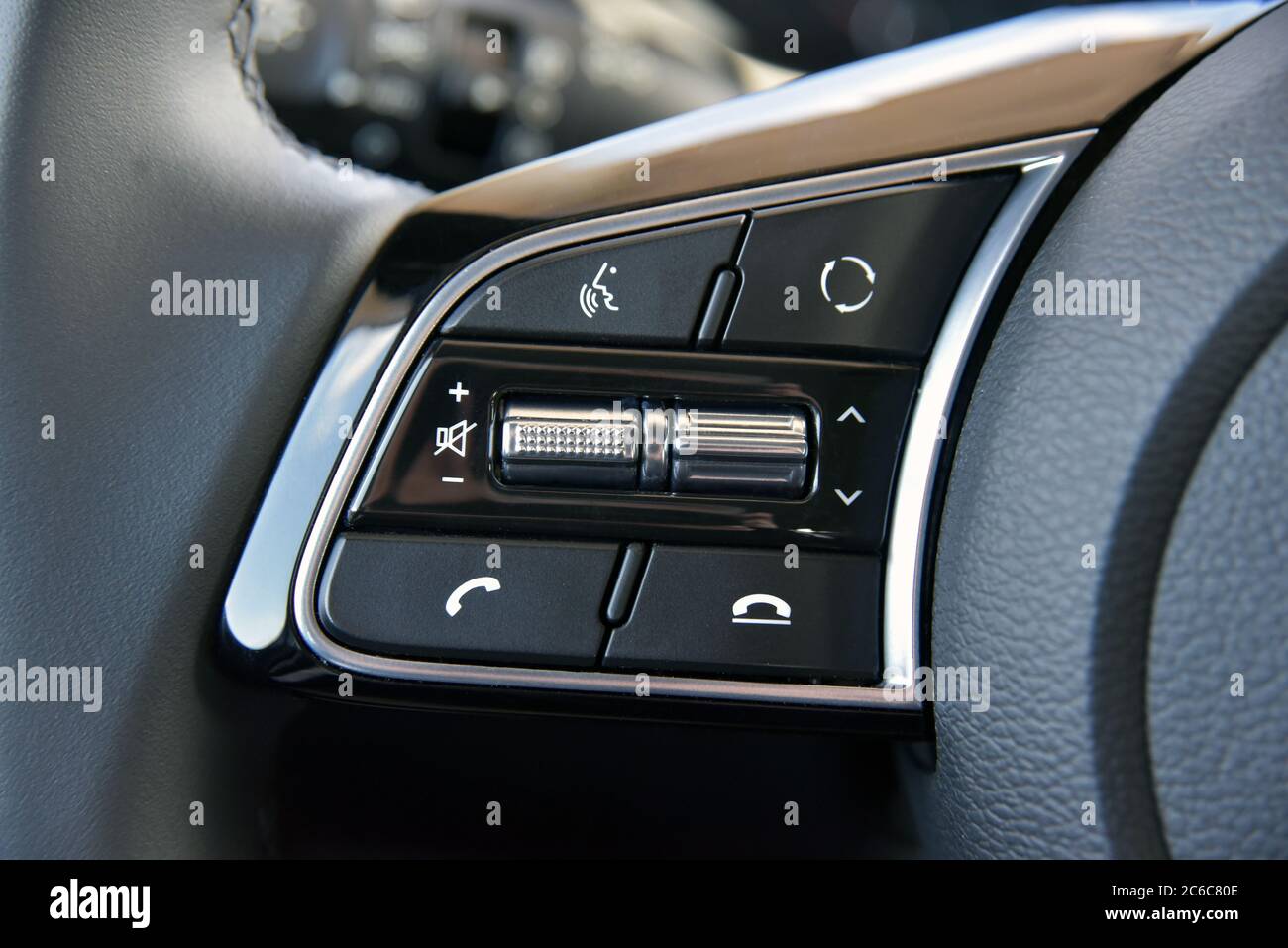 Steering wheel button. Detail on the steering wheel with controls Stock ...