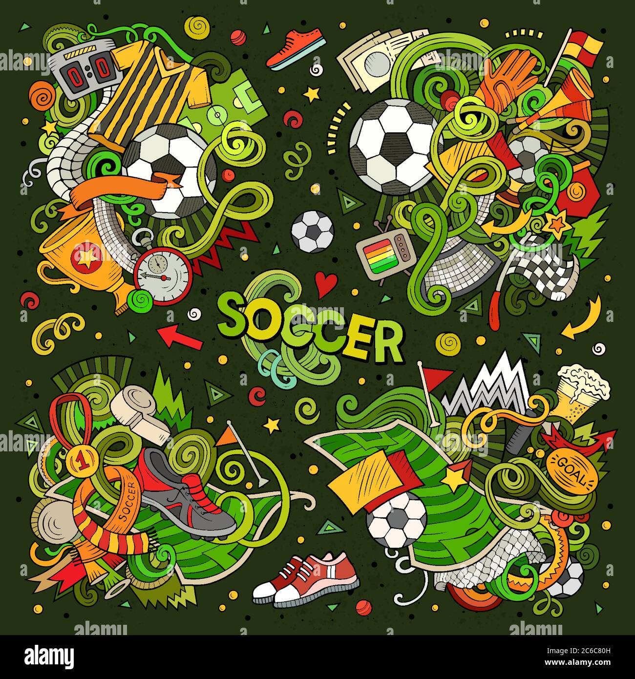 Vector doodles cartoon set of football combinations of objects Stock ...