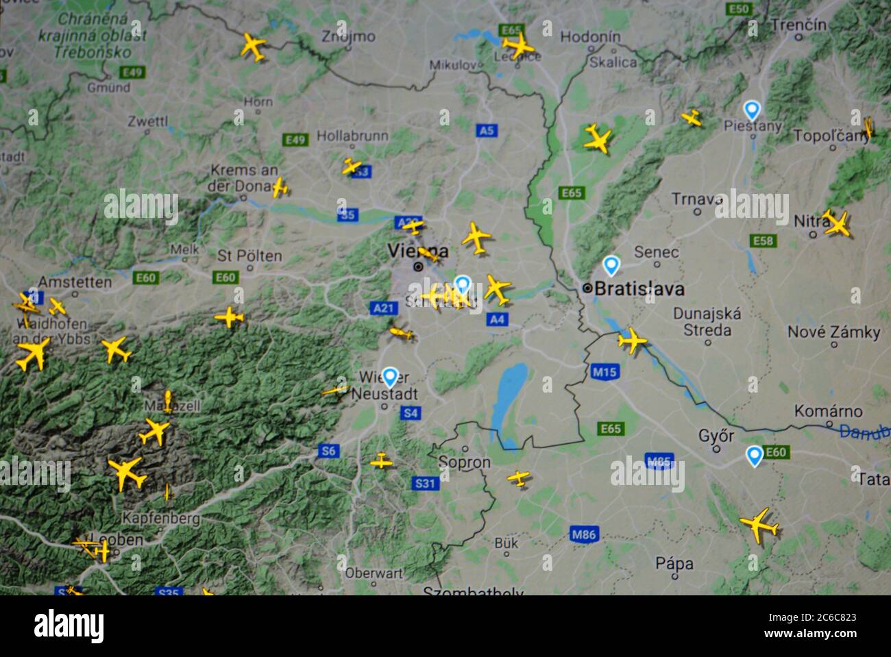 air traffic over Austria and Slovakia ( 08 july 2020, UTC 16.08) on ...