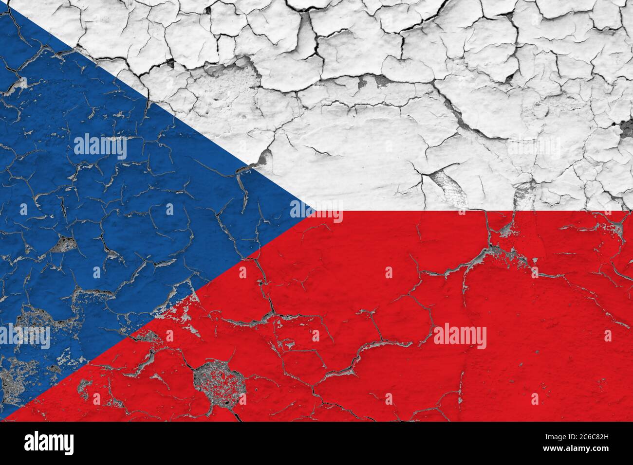 Czech Republic flag close up grungy, damaged and weathered on wall ...