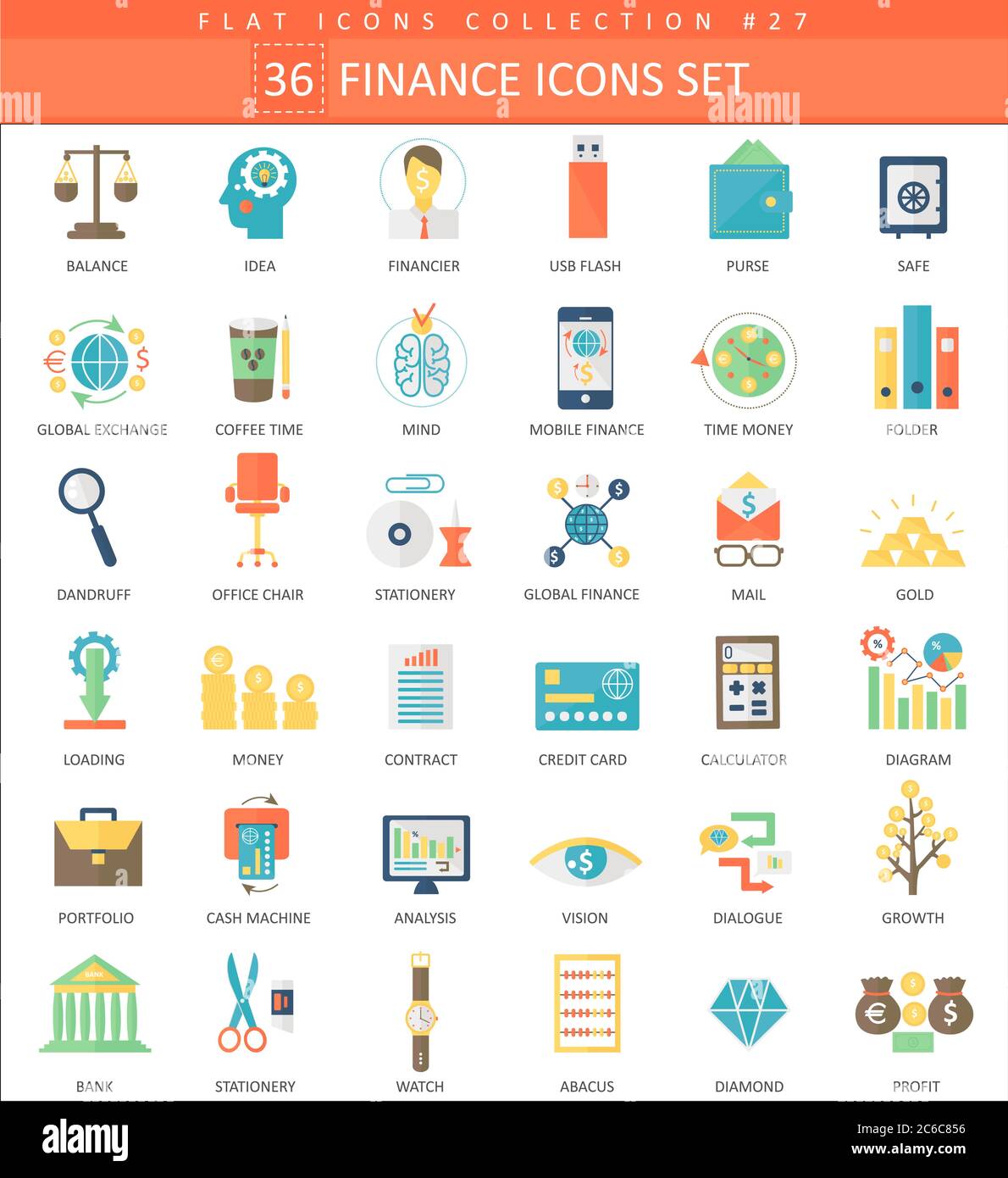 Vector Finance color flat icon set. Elegant style design Stock Vector ...