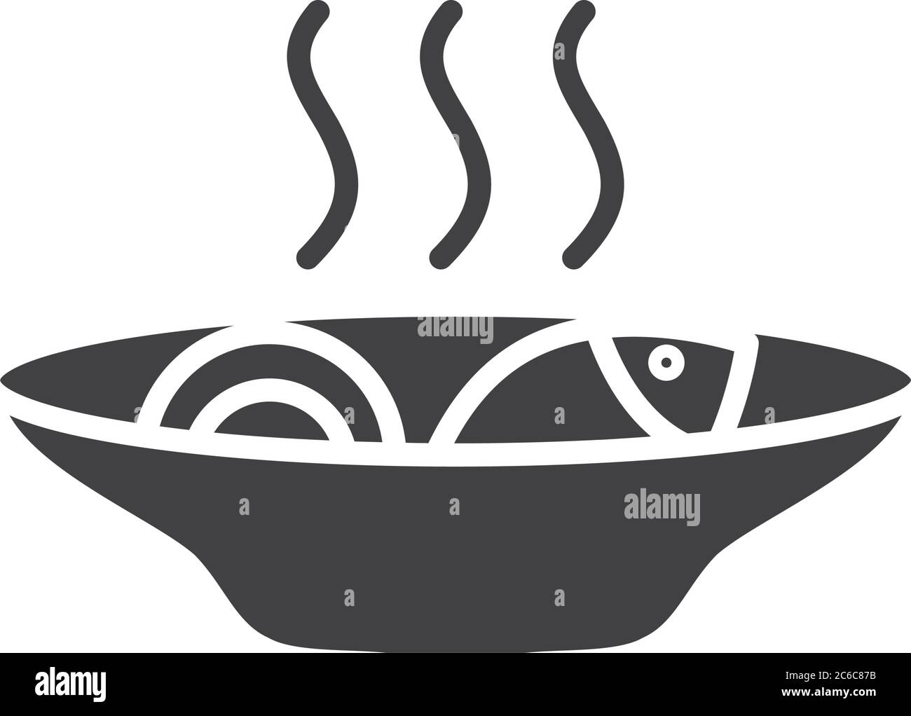 hot dish with fish icon over white background, silhouette style, vector ...