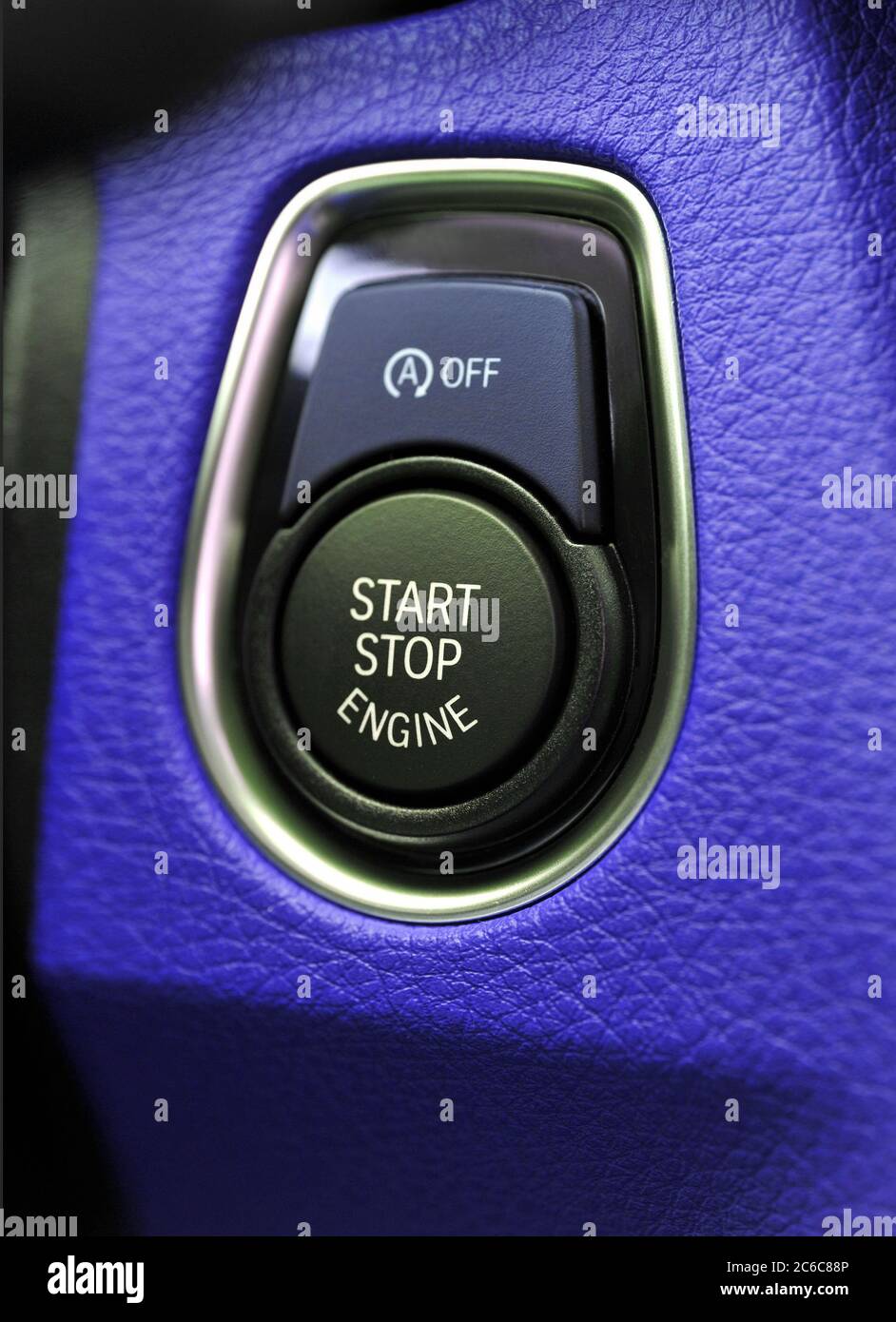 Start engine button. Start stop engine button on a modern car dashboard ...