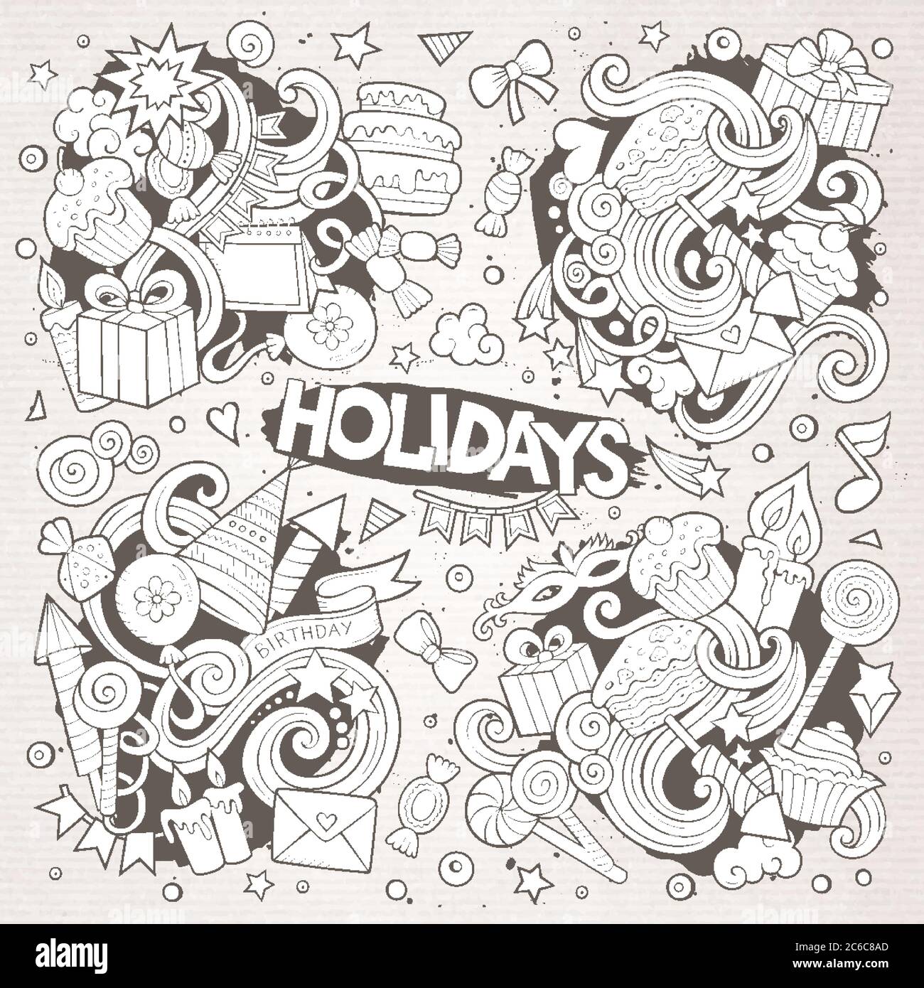 Line art set of holidays doodle designs Stock Vector Image & Art - Alamy