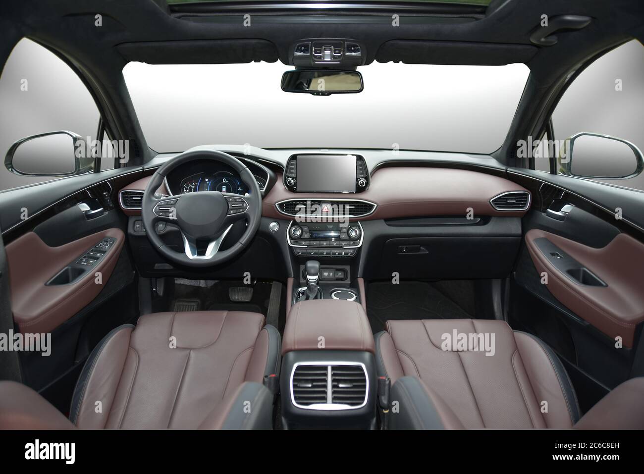 Car interior. The inside of the car, front view. Dashboard of a modern ...