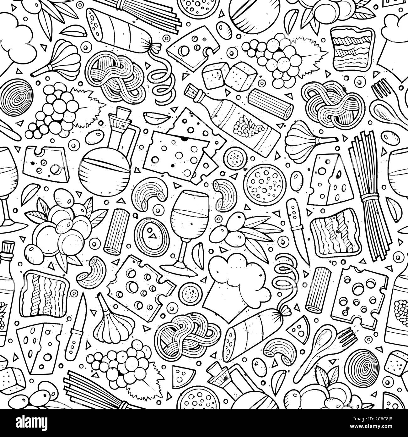 Cartoon cute hand drawn Italian food seamless pattern Stock Vector ...