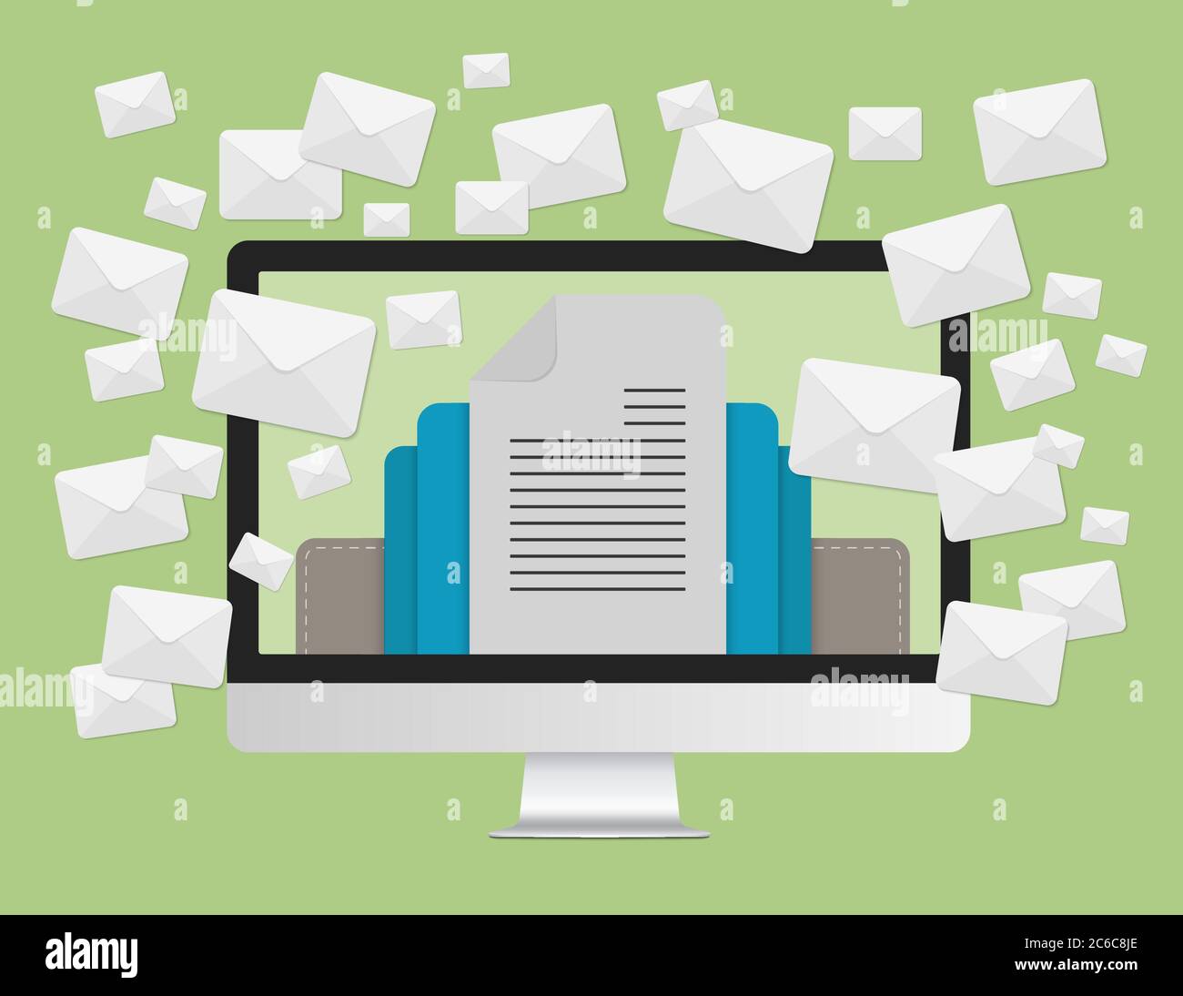 Email marketing concept and a lot of envelopes messages in laptop ...