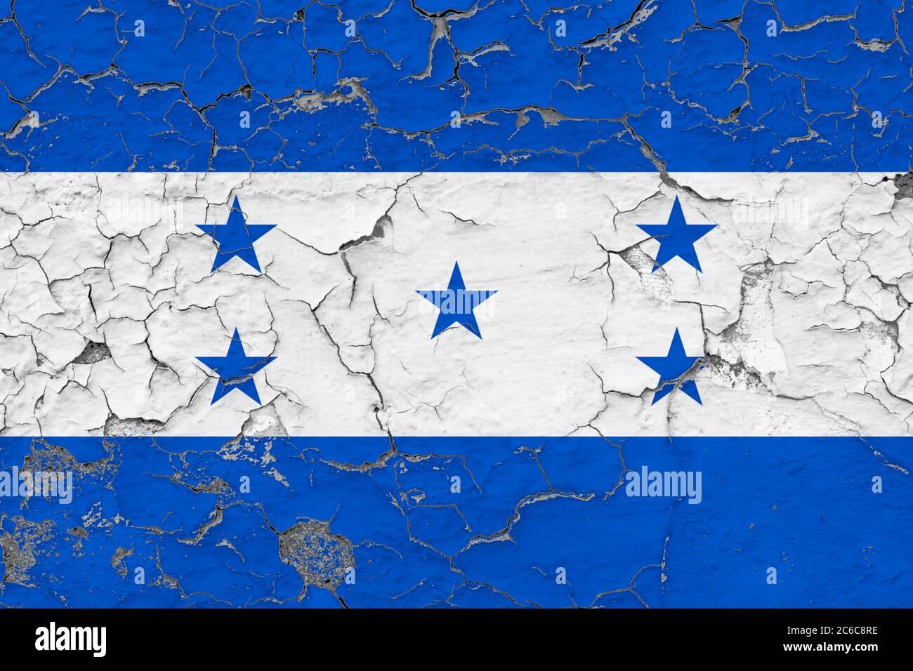 Honduras flag close up grungy, damaged and weathered on wall peeling ...