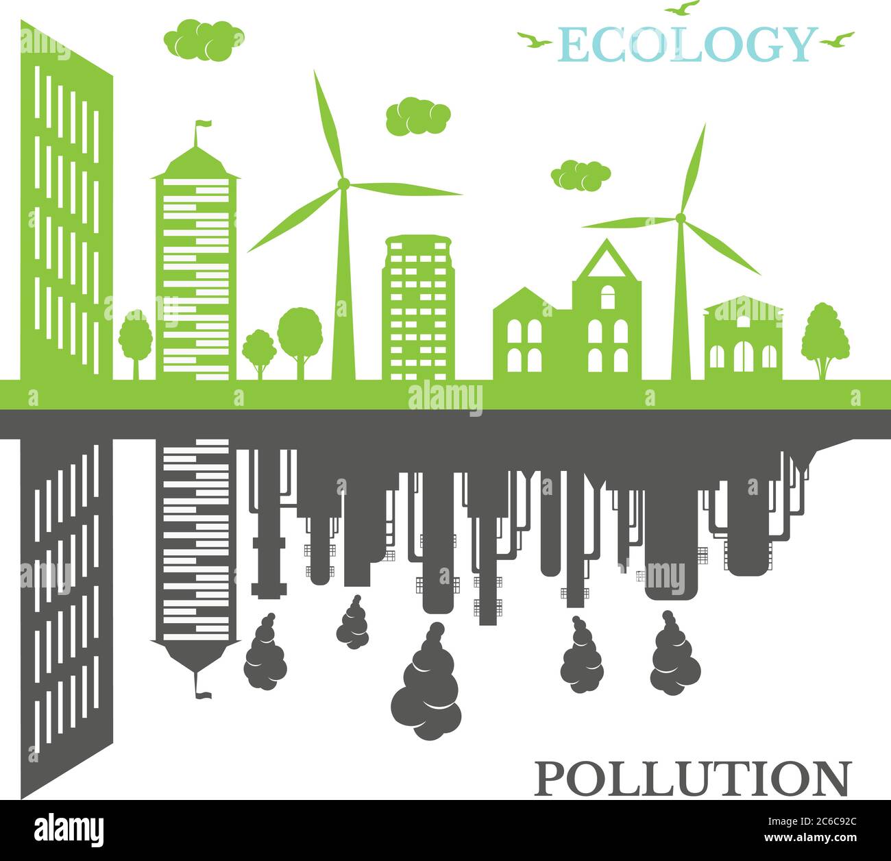 Ecological city against pollution. Green city concept and environment ...