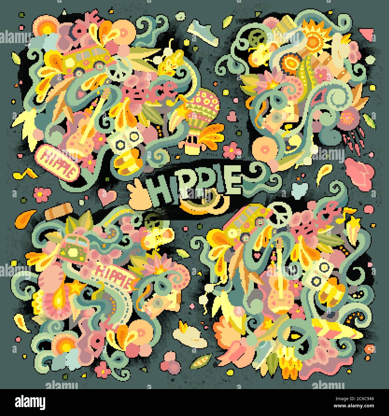 Colorful set of hippie doodles designs Stock Vector Image & Art - Alamy