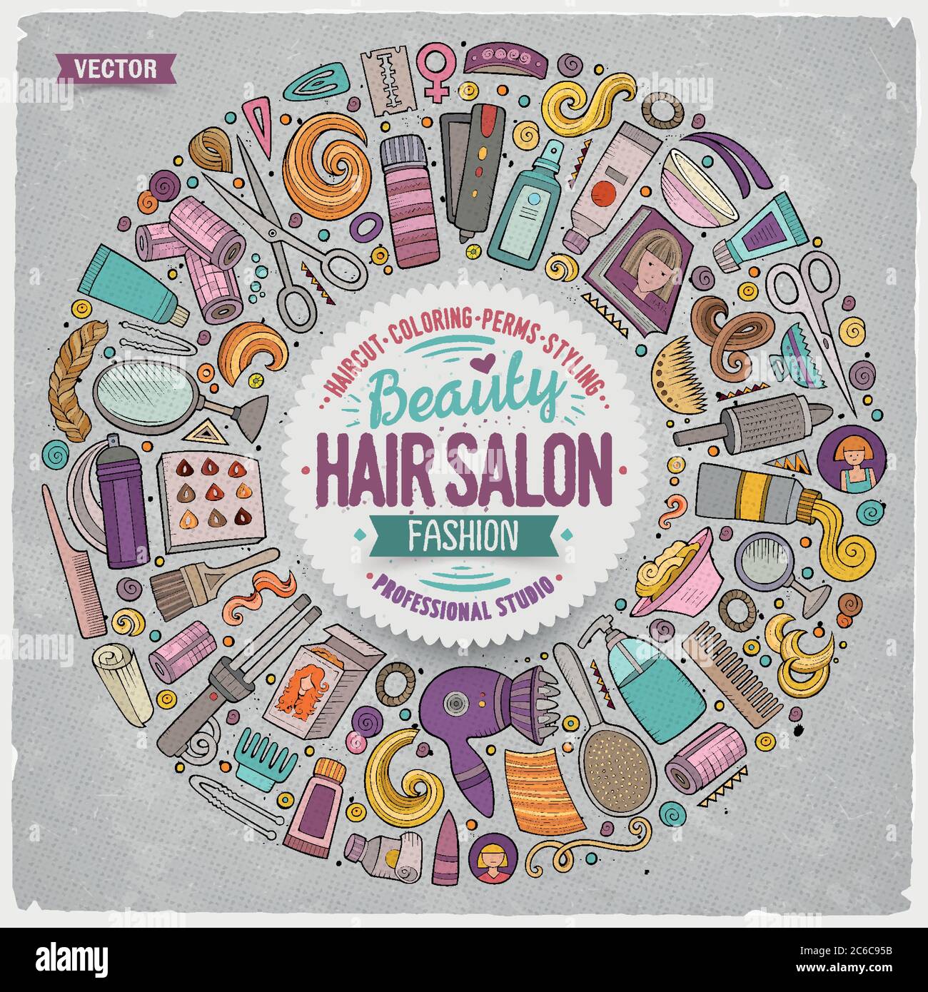 Vector set of Hair salon cartoon doodle objects Stock Vector Image ...