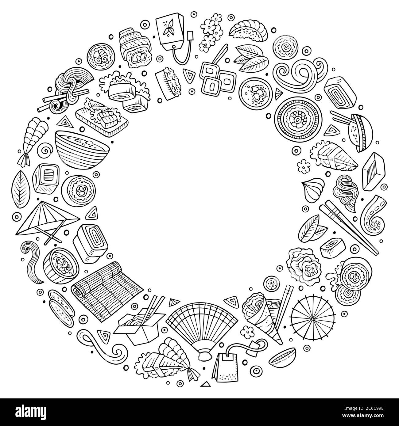Set of Japanese food cartoon doodle objects, symbols and items Stock ...