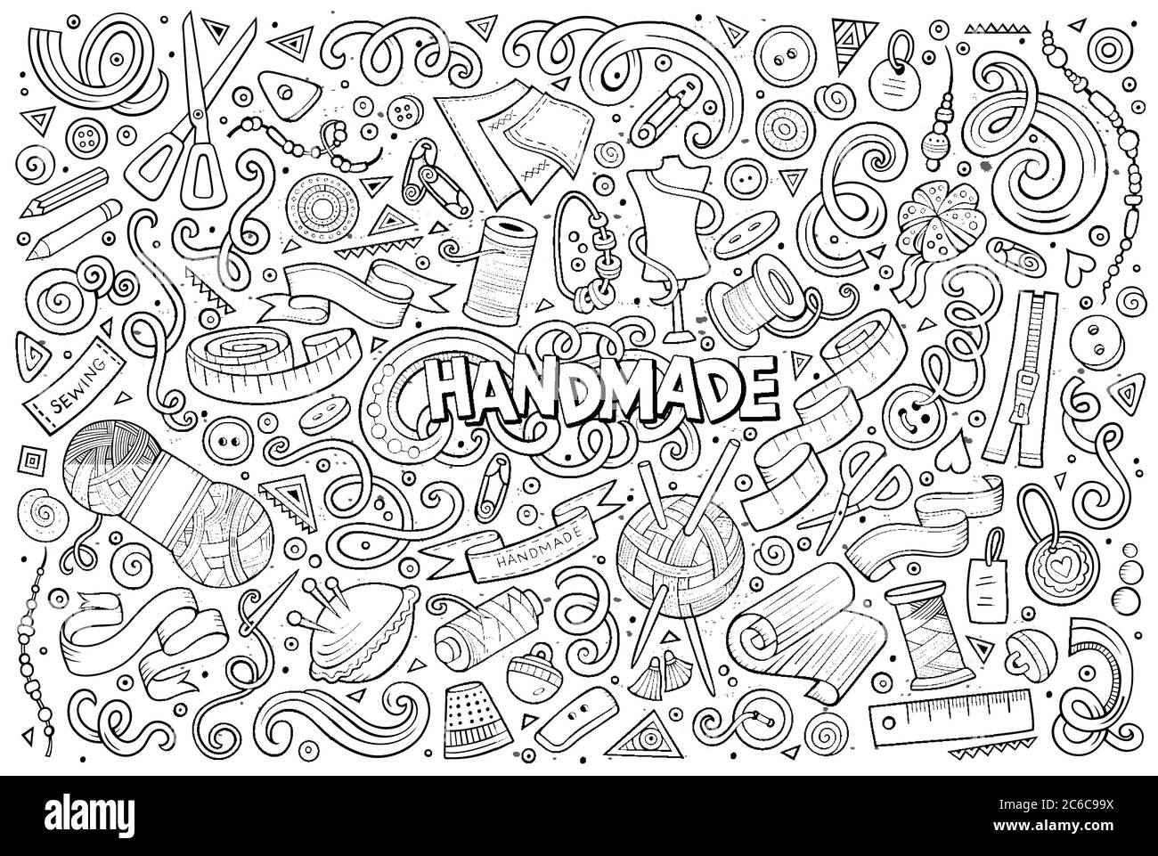 Line art vector hand drawn doodle cartoon set of handmade object Stock ...