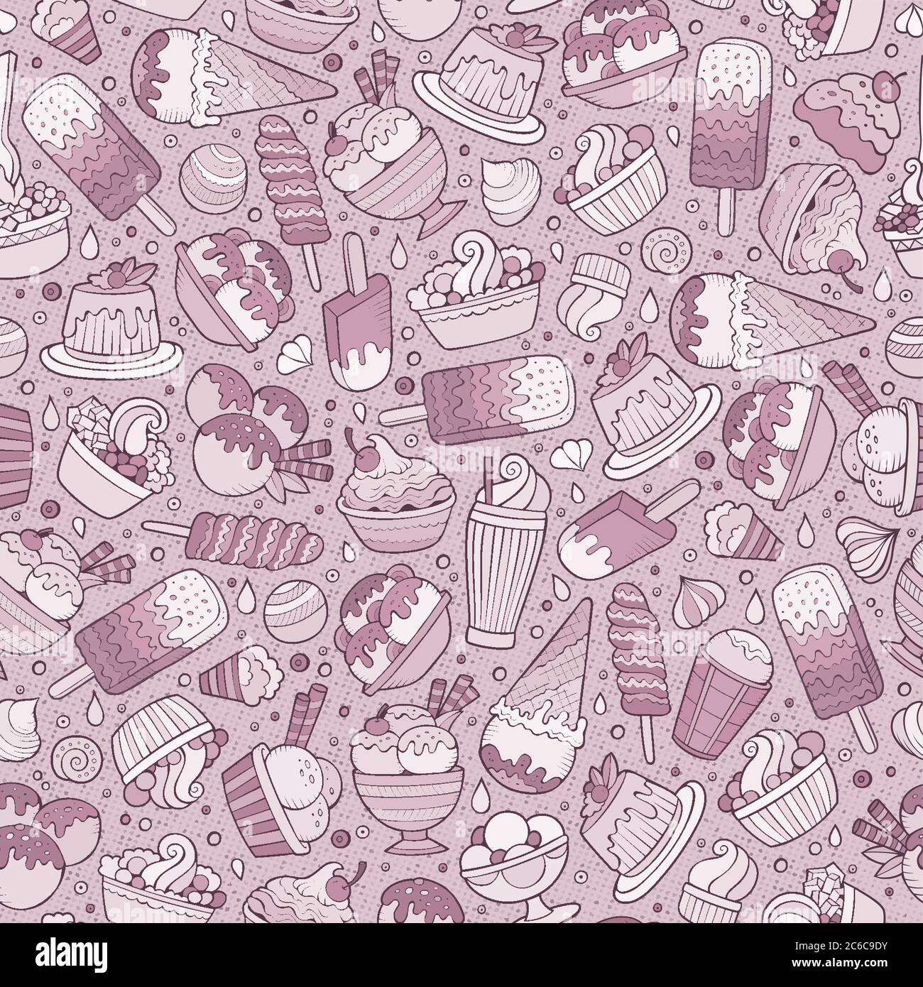 Cartoon Hand Drawn Ice Cream Doodles Seamless Pattern Stock Vector