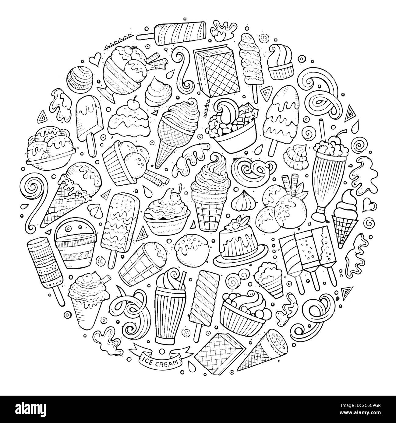 Set ice cream waffle Black and White Stock Photos & Images - Alamy