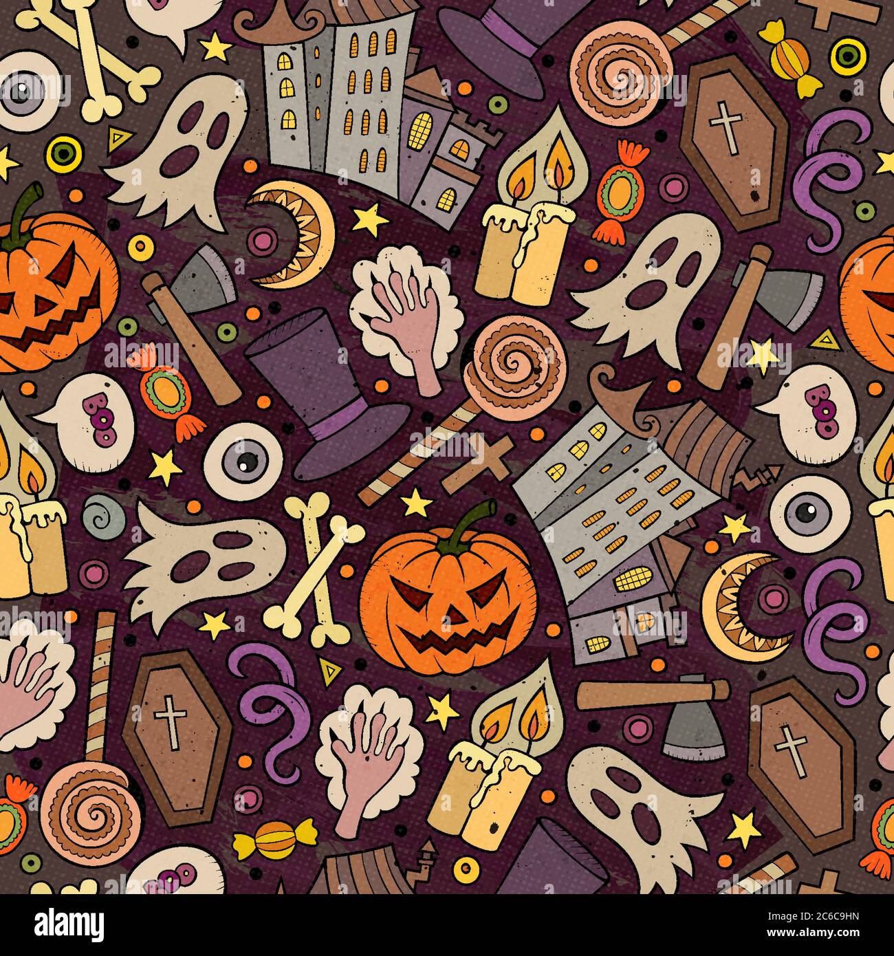 Cartoon cute hand drawn Halloween seamless pattern Stock Vector Image ...