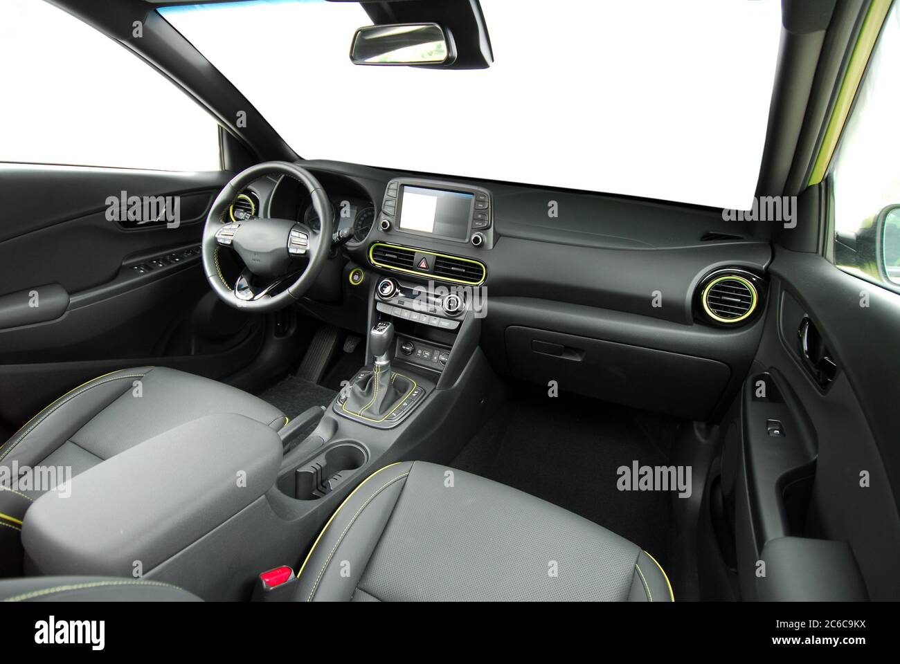 Car interior. The inside of the car, front view. Dashboard of a modern ...