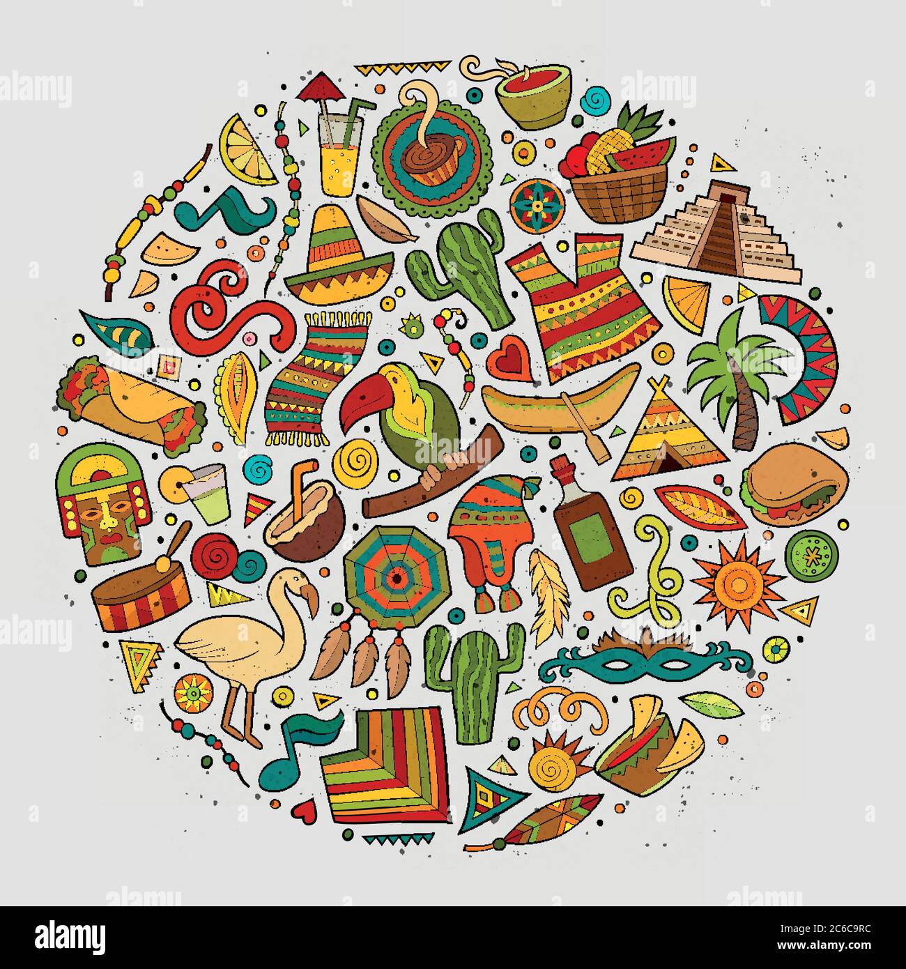Colorful vector hand drawn doodle cartoon set of Latin American Stock ...