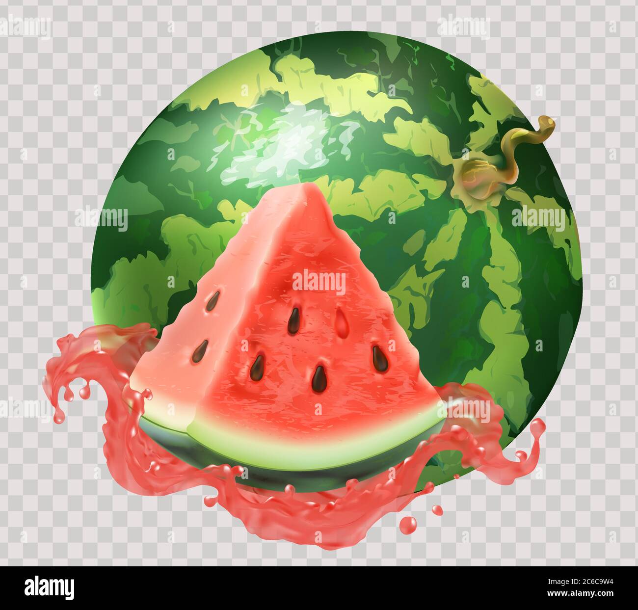 Watermelon slice, round, juice. Fresh fruit. 3d realism, vector object ...