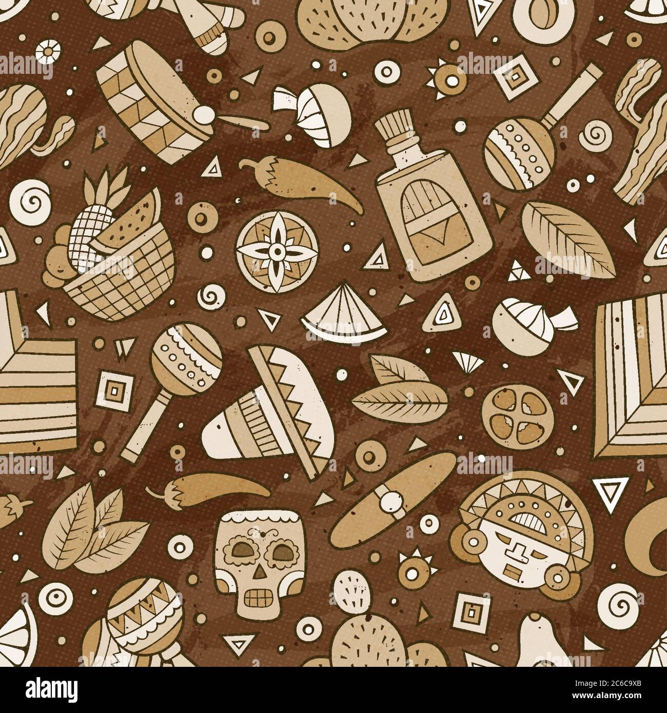 Cartoon hand-drawn latin american, mexican seamless pattern Stock ...