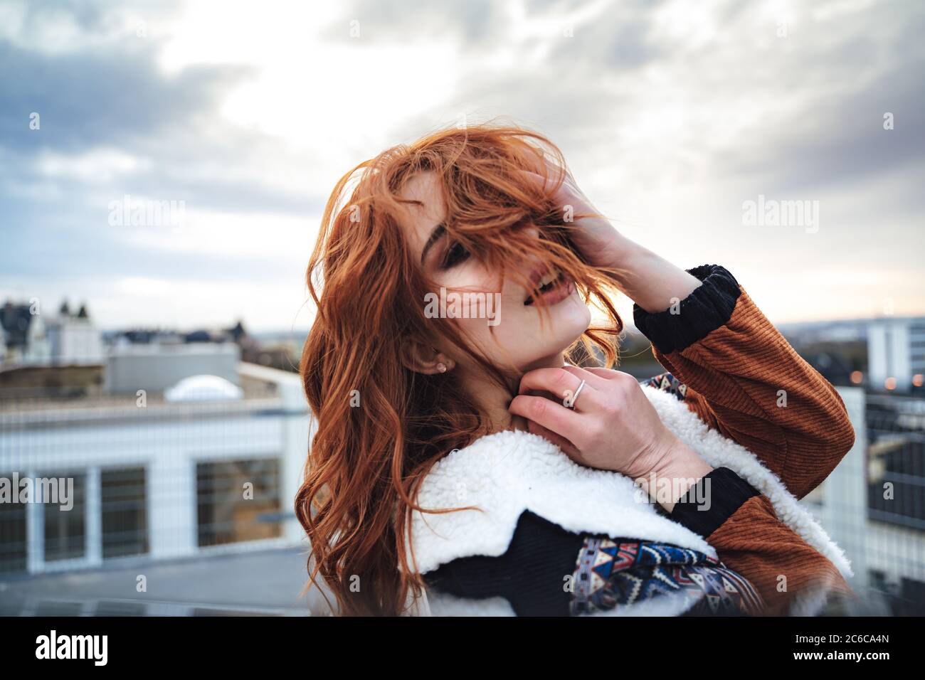 Outdoor portrait of attractive sensual young woman. Millennial female ...