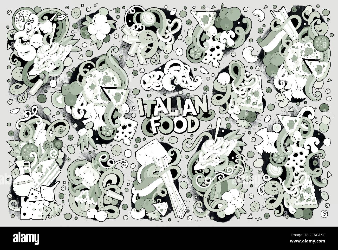Line art vector cartoon set of italian food objects Stock Vector Image ...