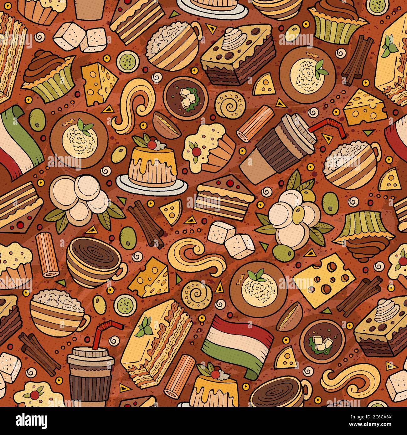 Cartoon cute hand drawn Italian food seamless pattern Stock Vector ...