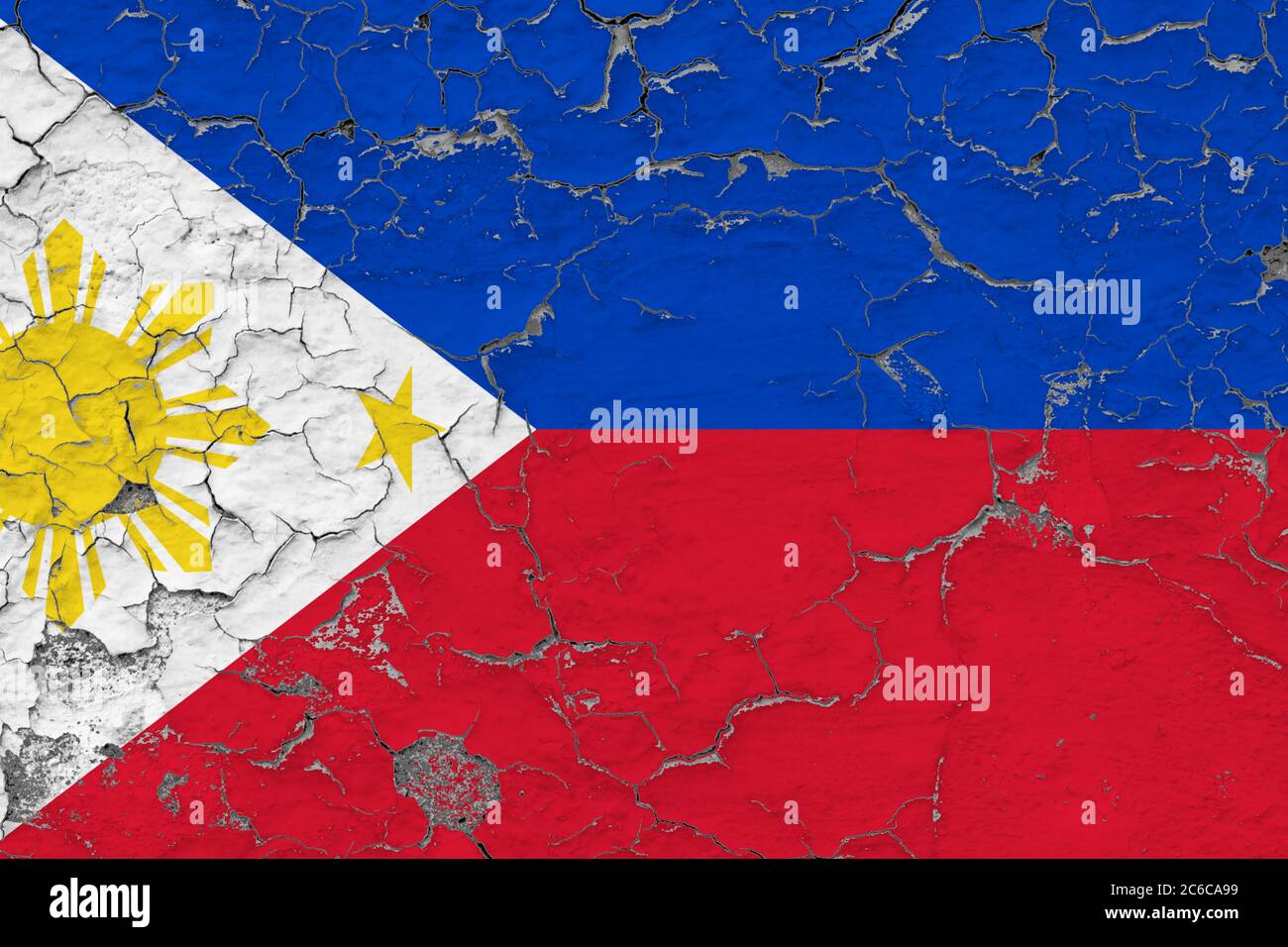 Philippines flag close up grungy, damaged and weathered on wall peeling ...