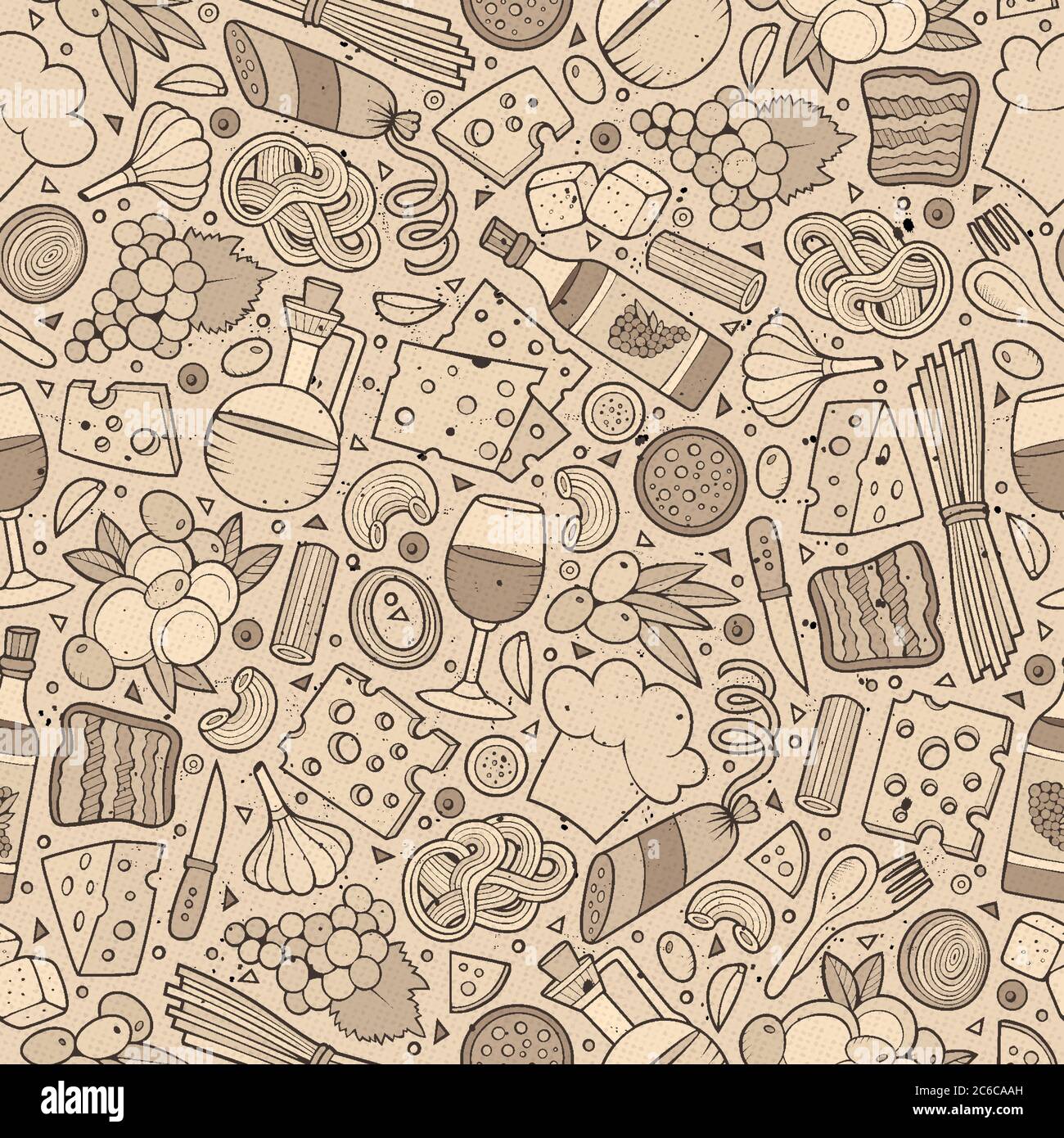 Cartoon cute hand drawn Italian food seamless pattern Stock Vector ...