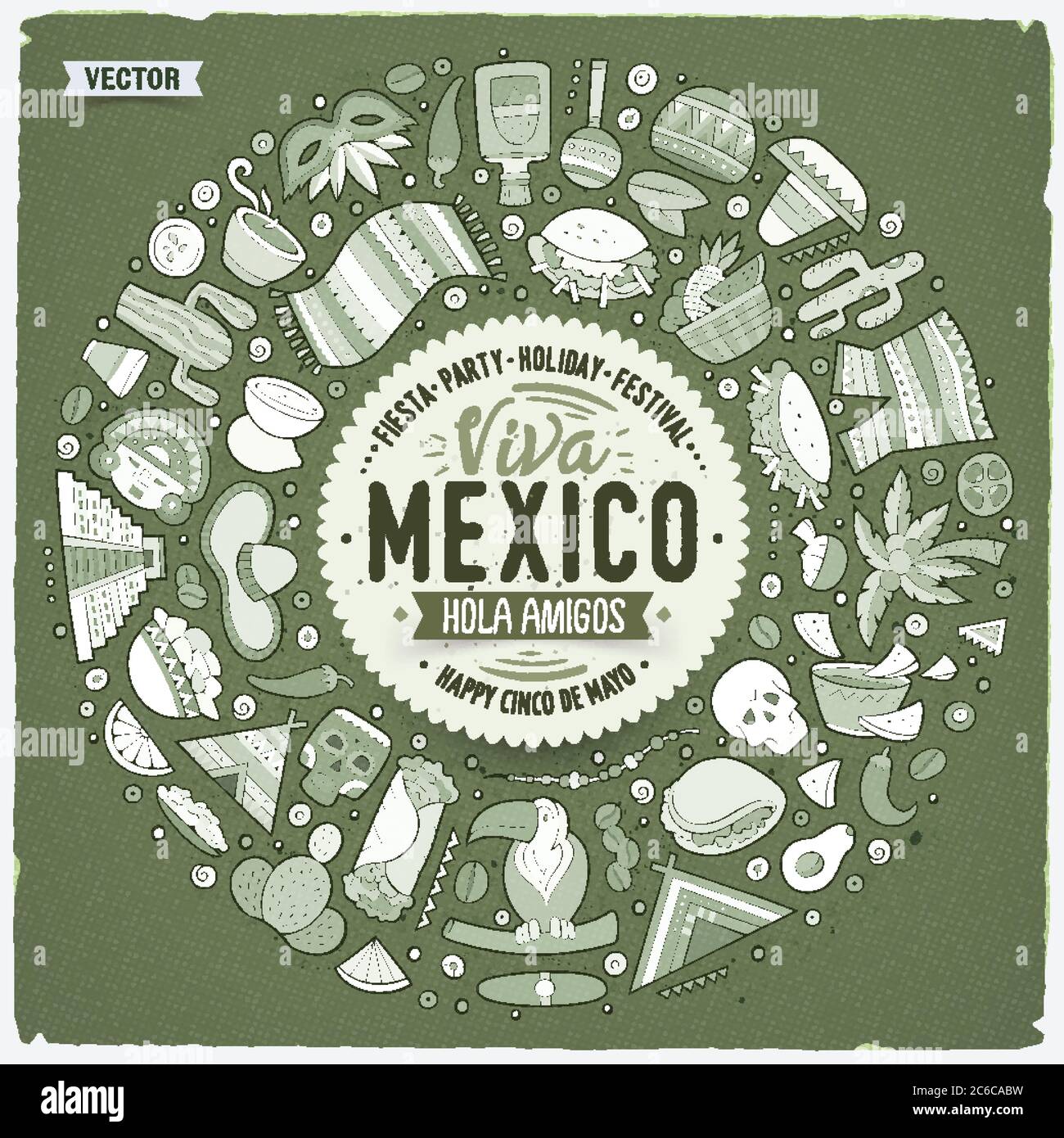 Set of Latin American cartoon doodle objects, symbols and items Stock ...