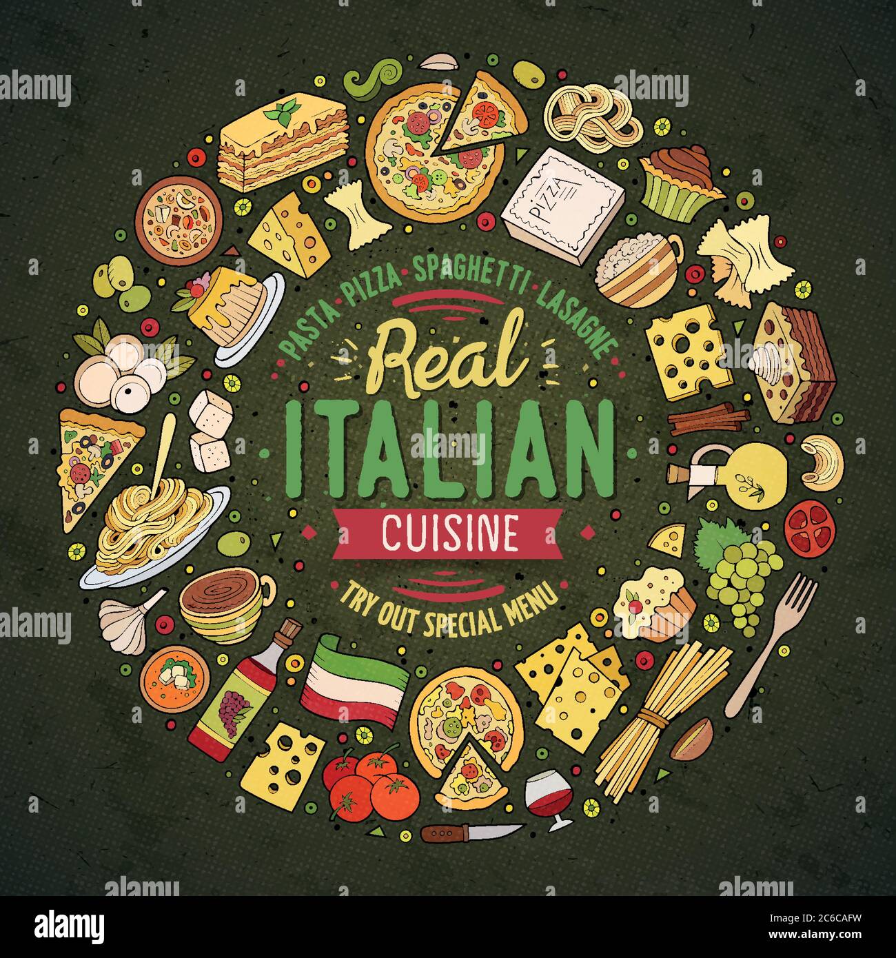 Set of Italian food cartoon doodle objects, symbols and items Stock ...