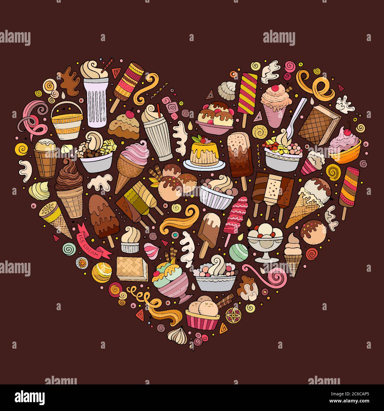 Colorful vector set of Ice cream cartoon doodle objects, symbols and ...