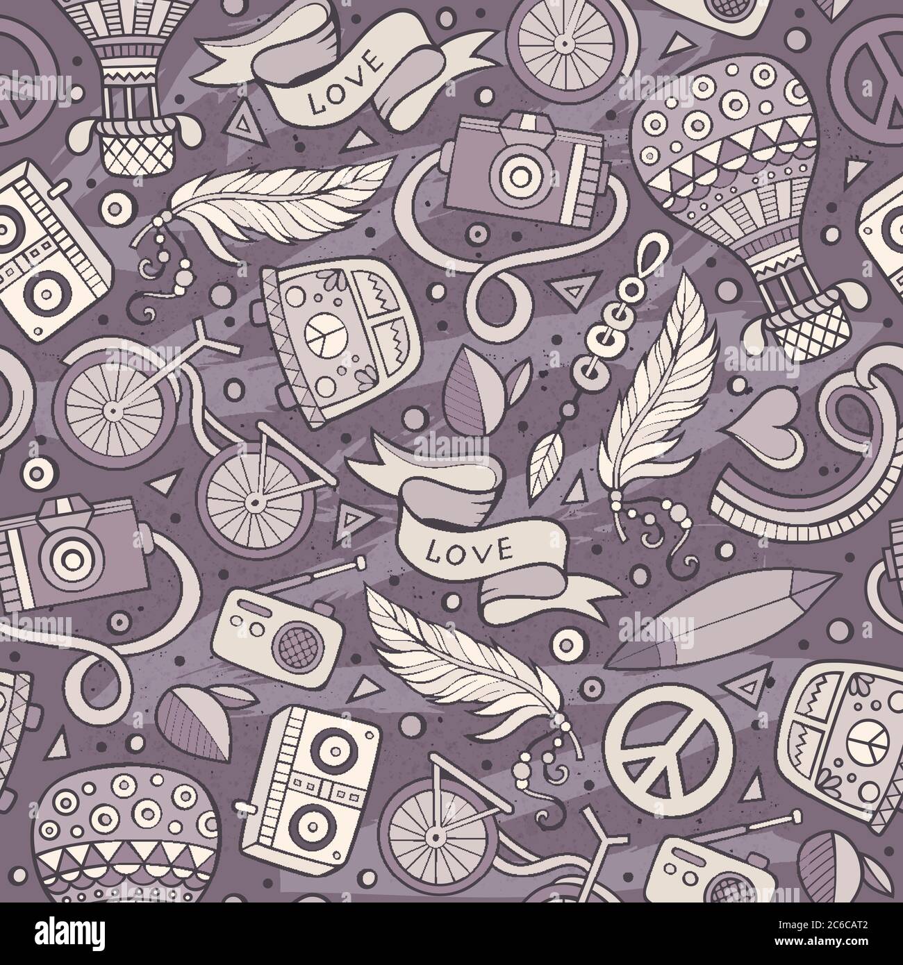 Cartoon vector hippie seamless pattern Stock Vector Image & Art - Alamy