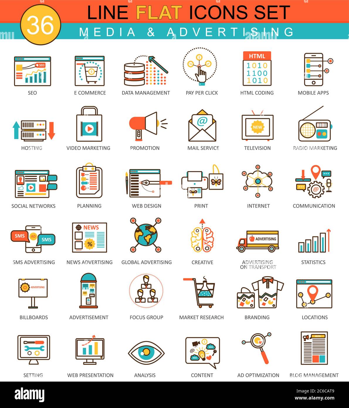 Vector media advertising flat line icon set. Modern elegant style design for web Stock Vector ...