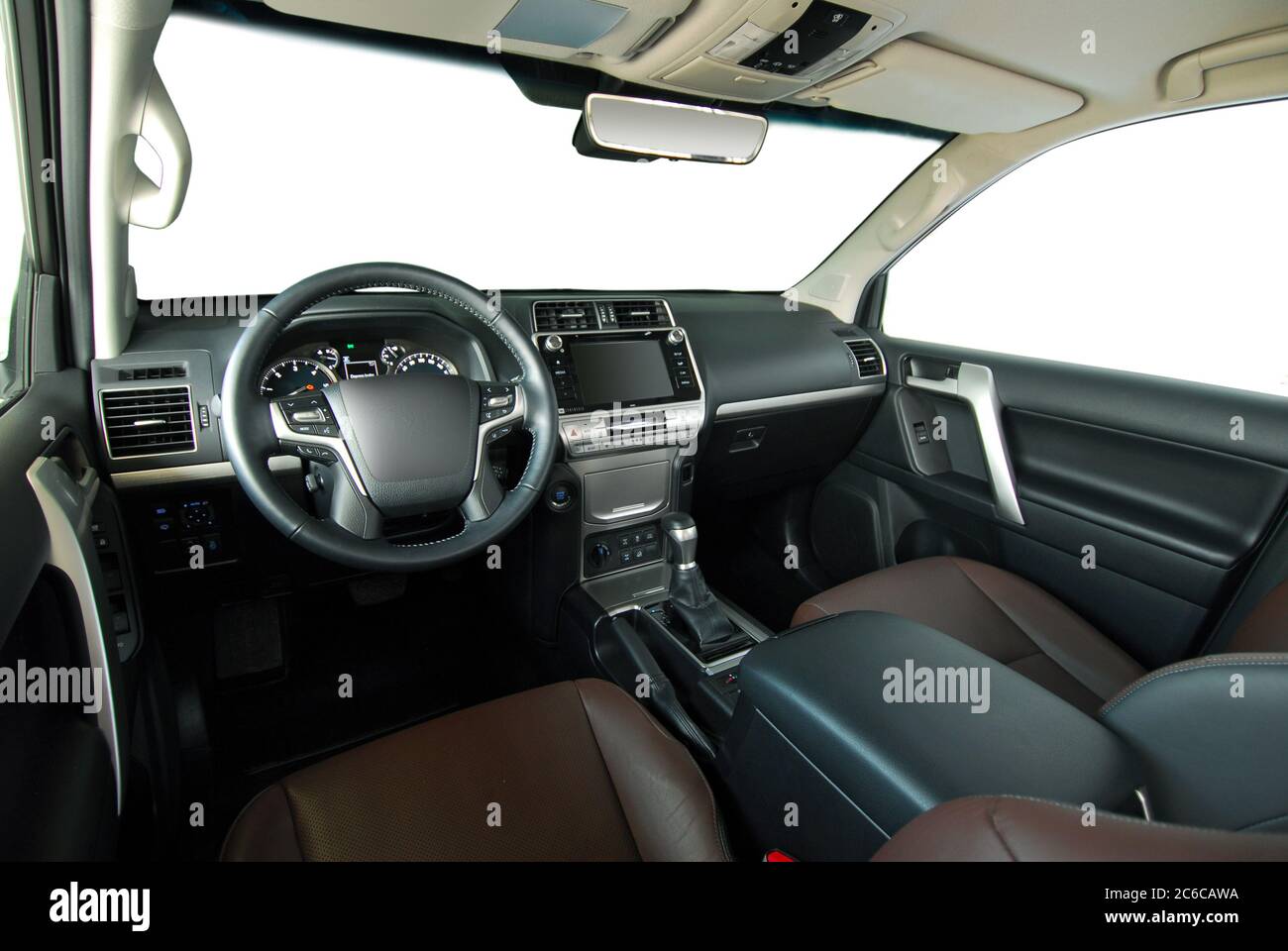 Car interior. The inside of the car, front view. Dashboard of a modern ...