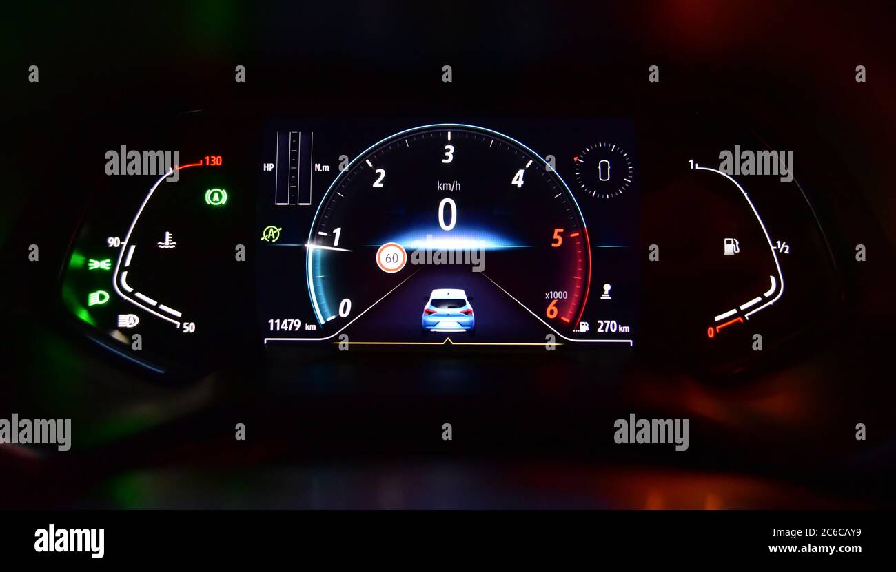 Modern car illuminated dashboard closeup. car instruments panel Stock ...